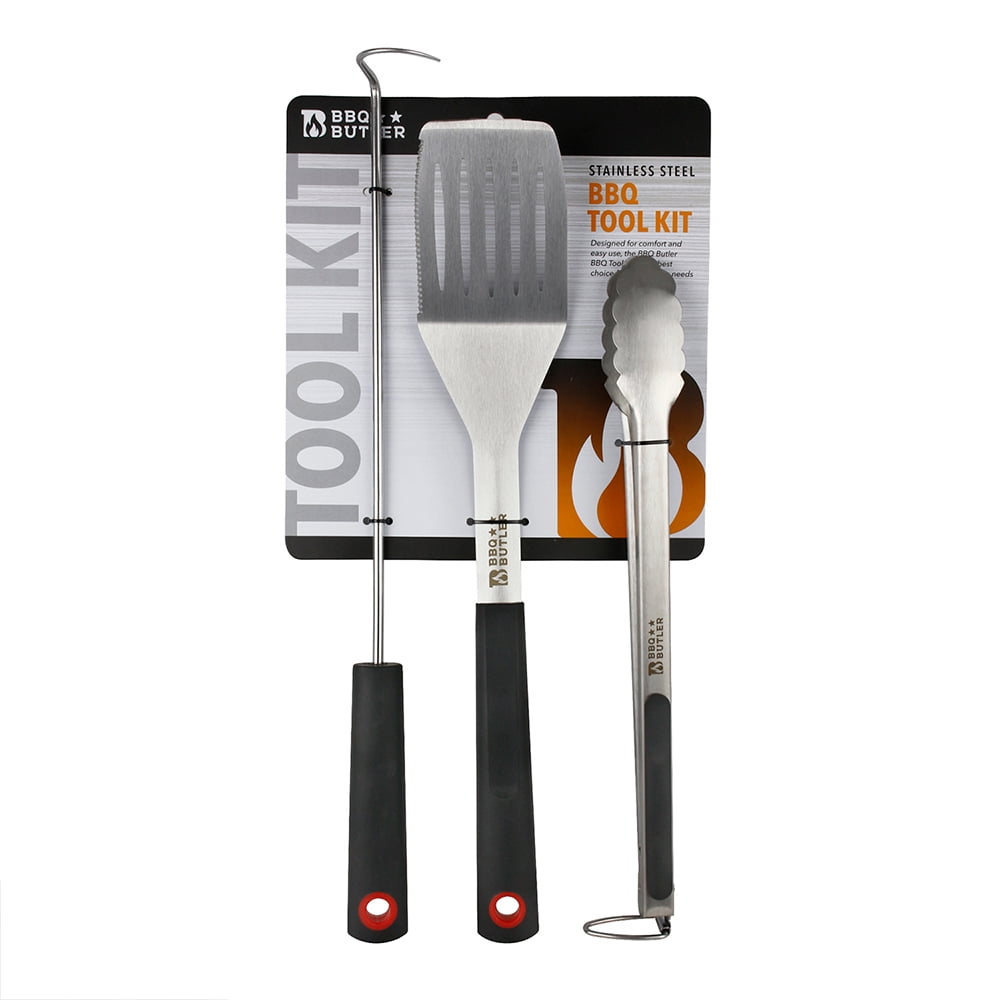 BBQ Butler Grilling Tool Kit Stainless Steel 3-Piece With Comfort Grip ...