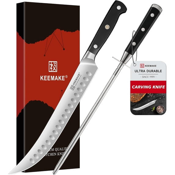 BBQ Carving Knife Set - 10" Butcher & Honing Rod Slicing for Meat ...