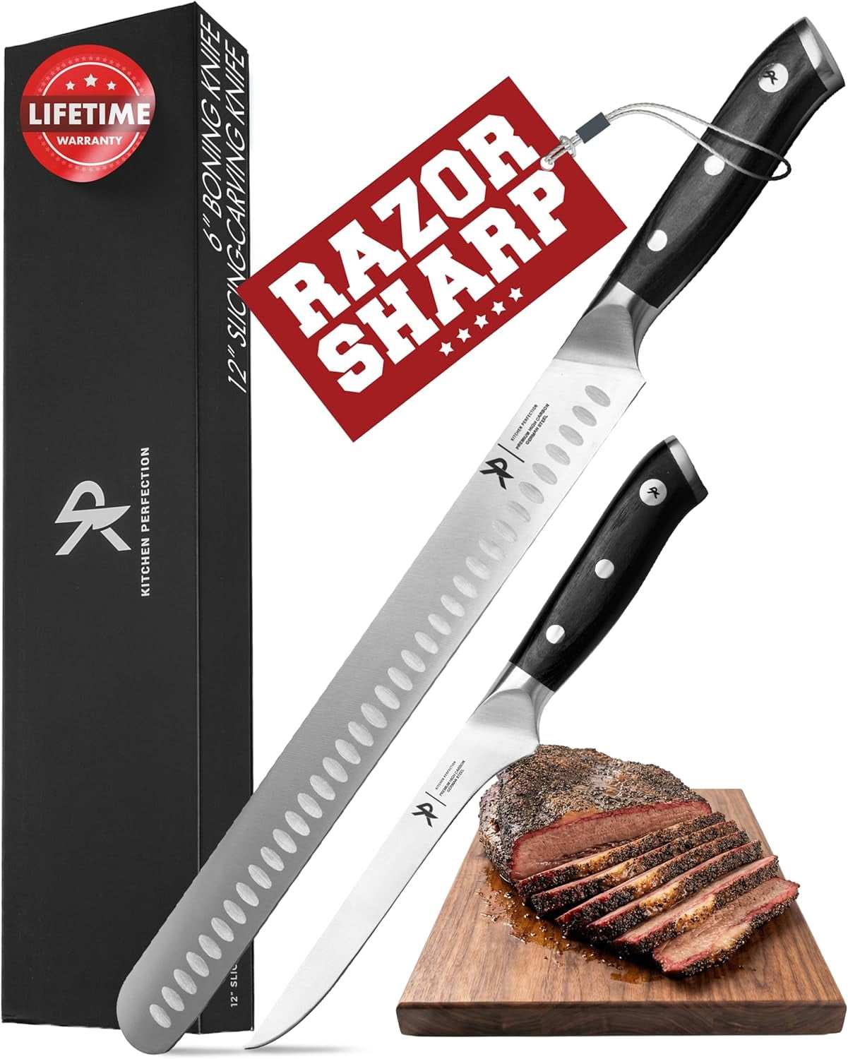 BBQ Carving Set for Meat -12” Brisket Slicing Knife +6” Boning with ...