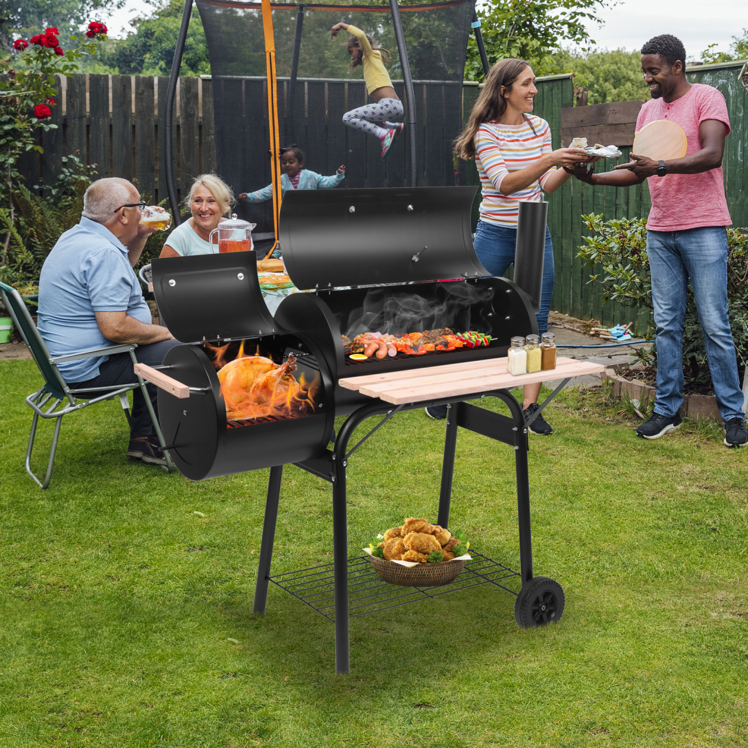 BBQ Charcoal Grill with 2 Wheels,Oil Drum Charcoal Furnace High ...