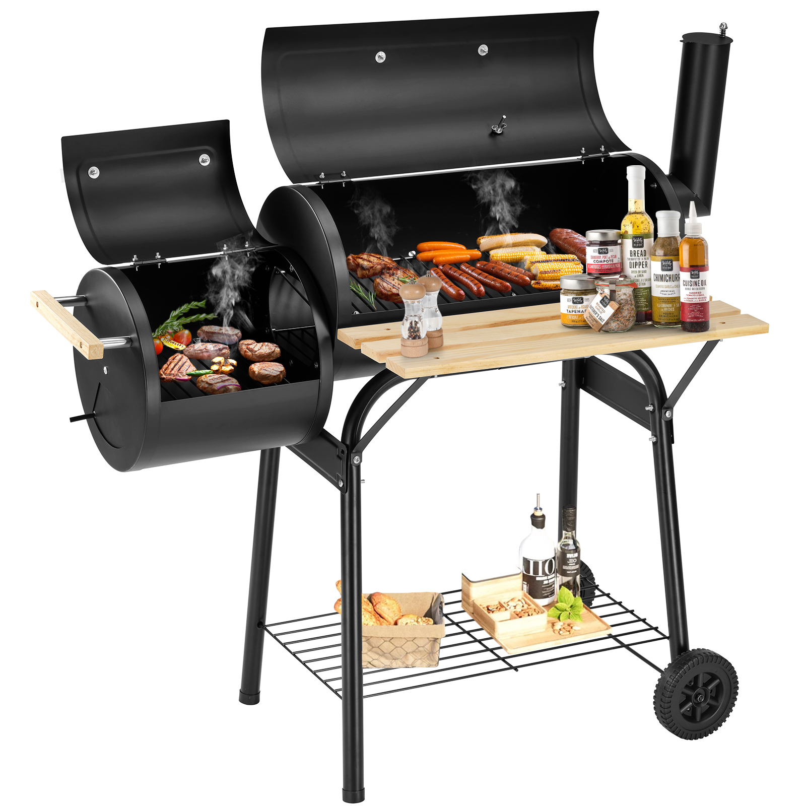 Outsunny 48" Steel Portable Backyard Charcoal BBQ Grill and Offset ...