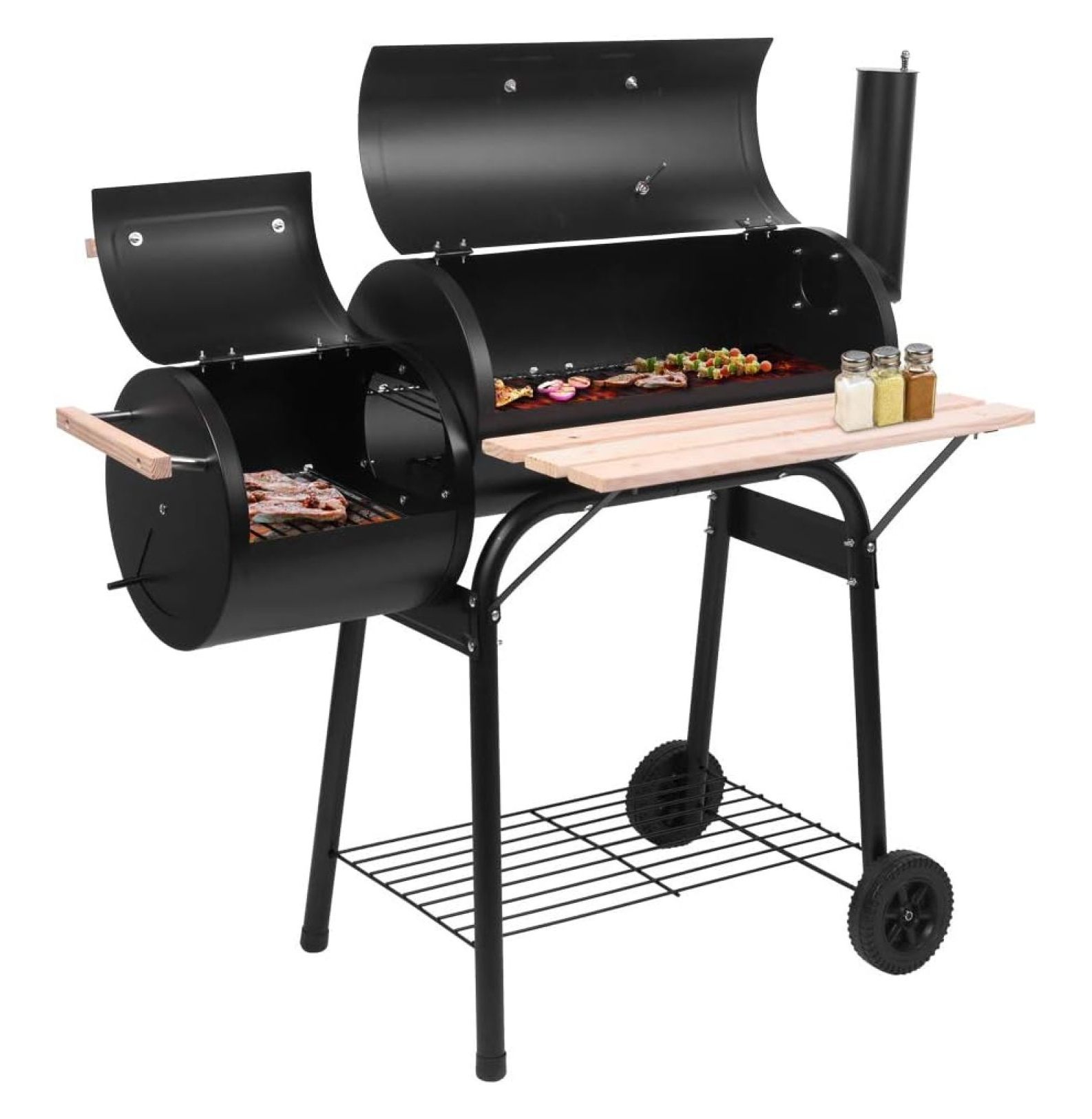 BBQ Charcoal Grill, Outdoor Patio Barbecue Cooker with Offset Smoker ...