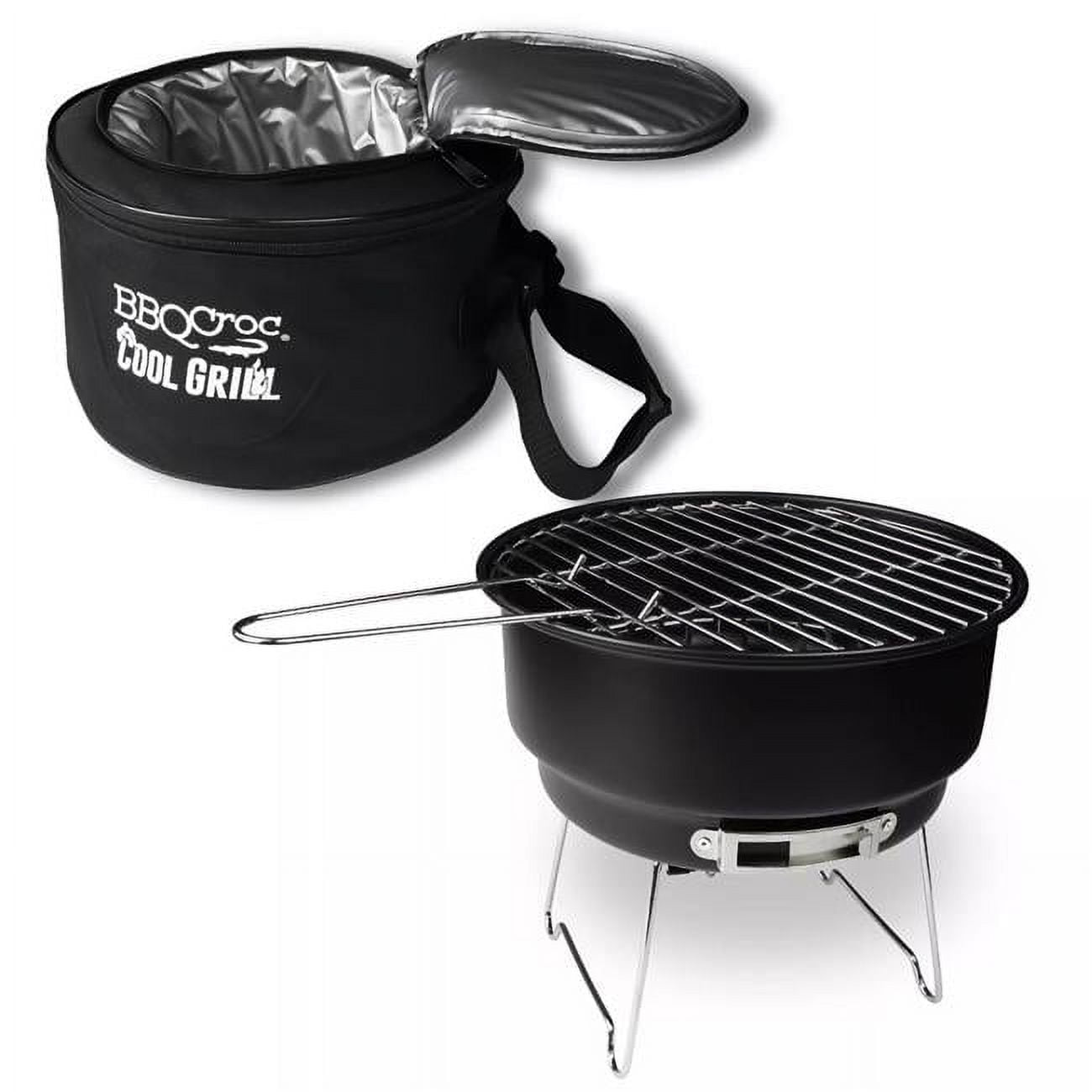 BBQ Croc Portable Steel Cool Grill with Insulated Cooler Storage Black ...