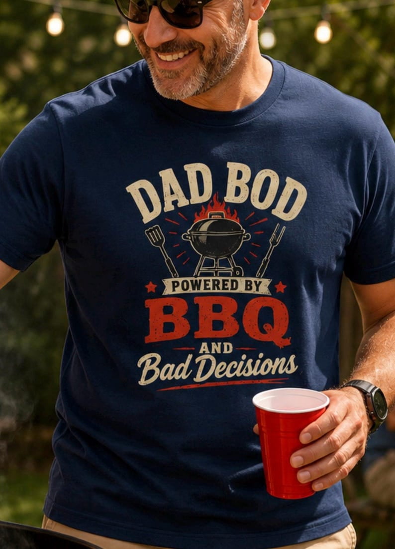 BBQ Dad T-Shirt, Dad Bod Powered by BBQ Graphic Tee, Funny Grill Master ...
