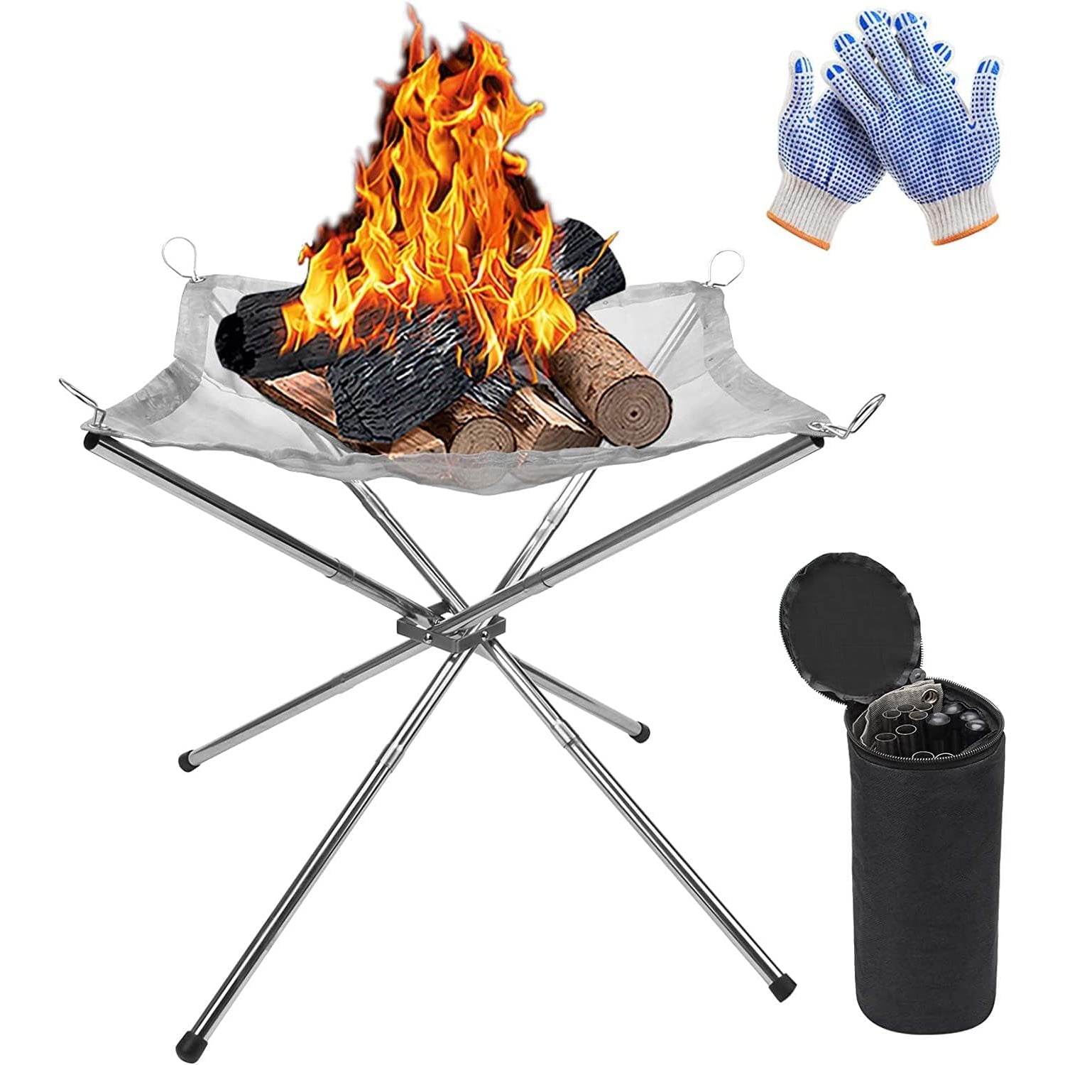 BBQ Fire Pit Portable Campfire Pit Collapsible Camping Grill 304 ...