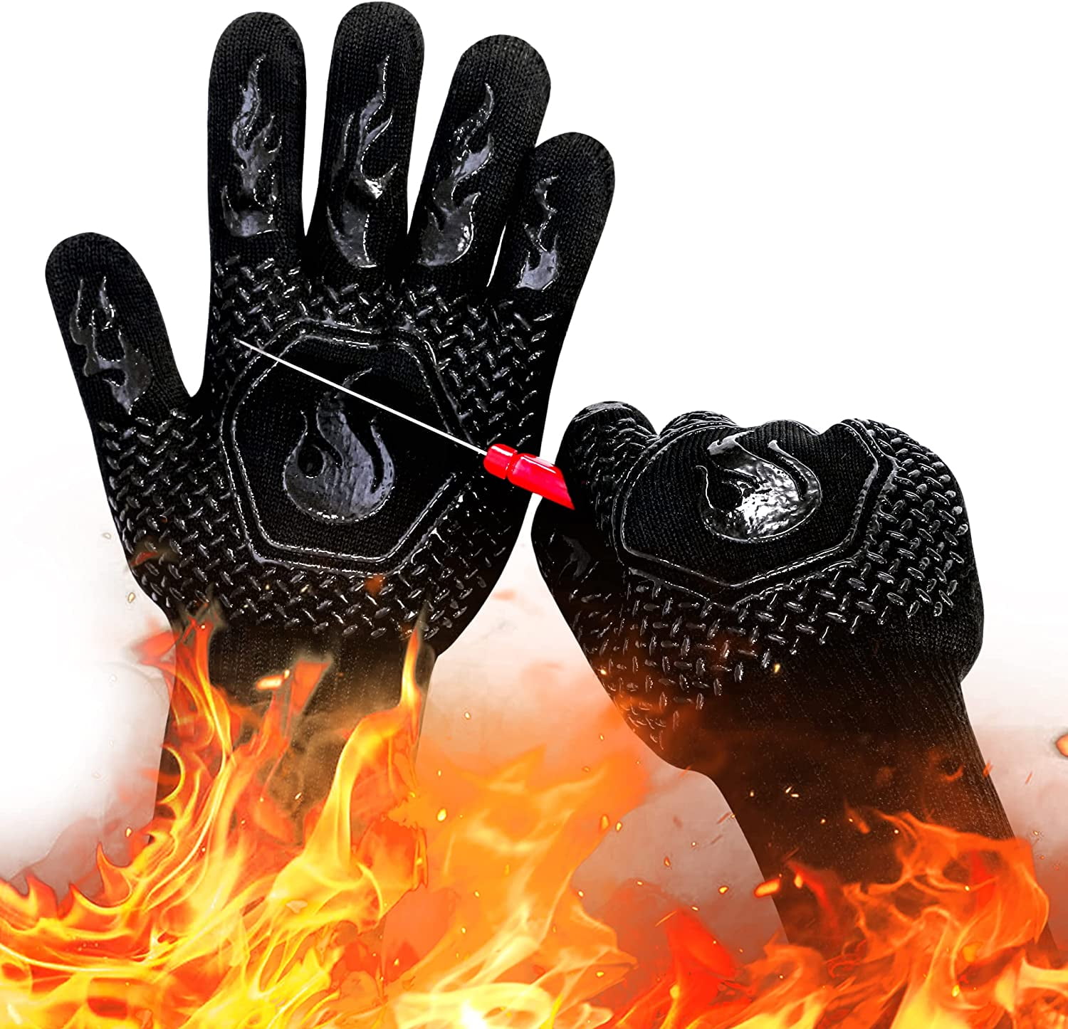 BBQ Fireproof Gloves, Grill Cut-Resistant and 1472°F Heat Resistant ...