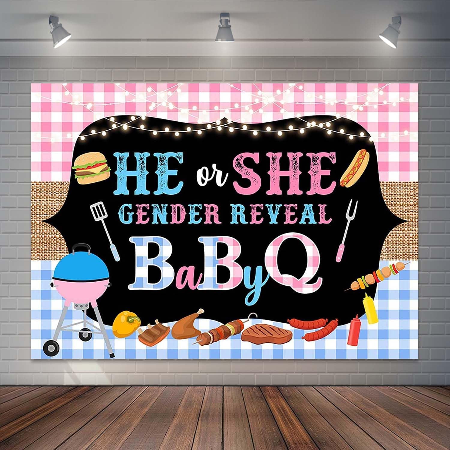 BBQ Gender Reveal Backdrop He or She Summer BabyQ Barbecue Photography ...