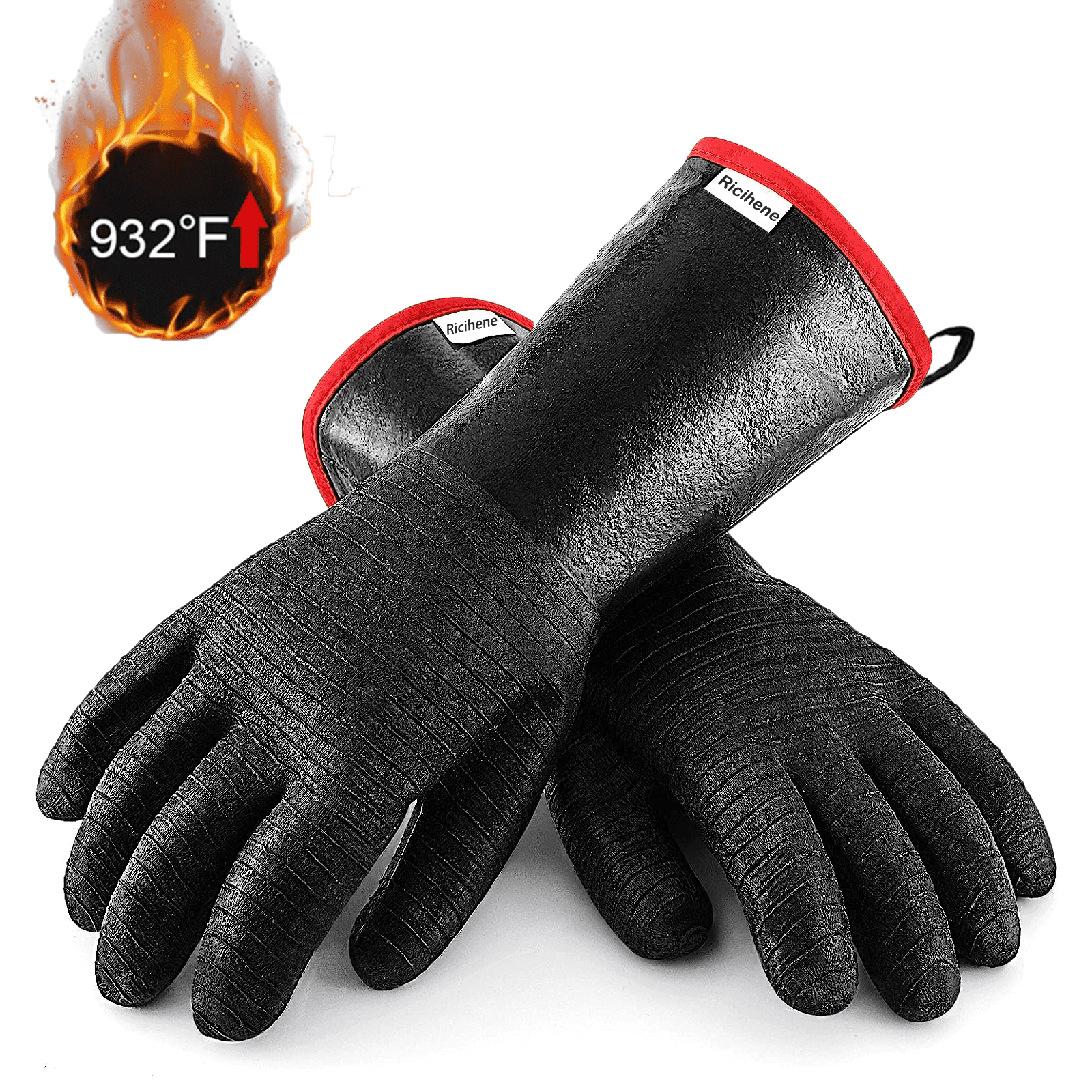 BBQ Gloves, 932℉ Heat Resistant, Waterproof Grilling, for Grill, Smoker, Cooking, Pit (14inch ...