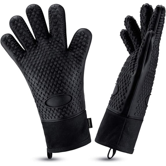 BBQ Gloves, Grilling Gloves, Long BBQ Kitchen Oven Mitts with Inner ...
