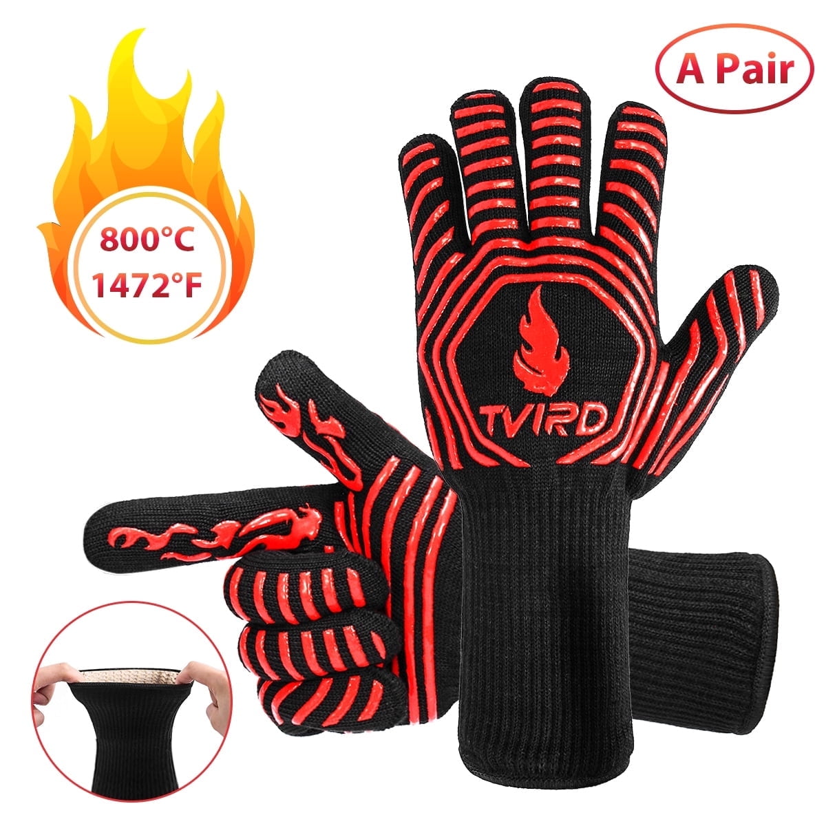 T v i r d BBQ Gloves, 1472°F Heat Resistant, Non-Slip Silicone, Forearm ...