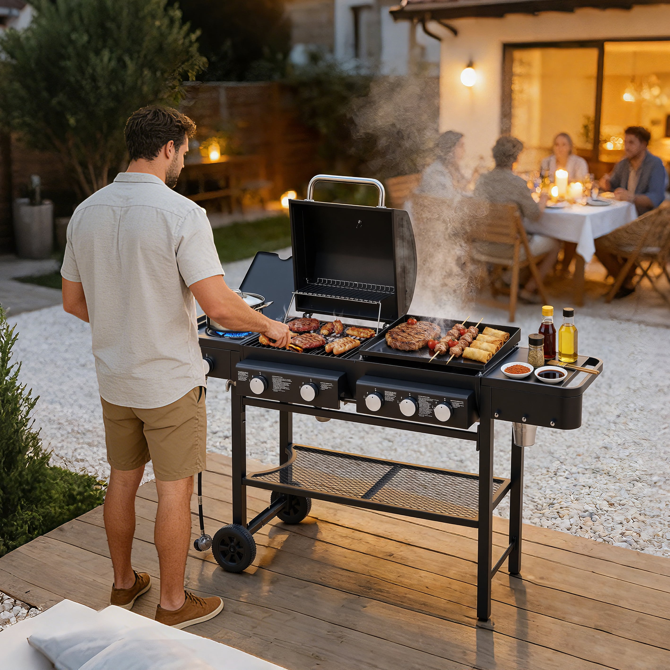 BBQ Grill All-in-One Propane Gas Grill with Grilling & Griddling ...