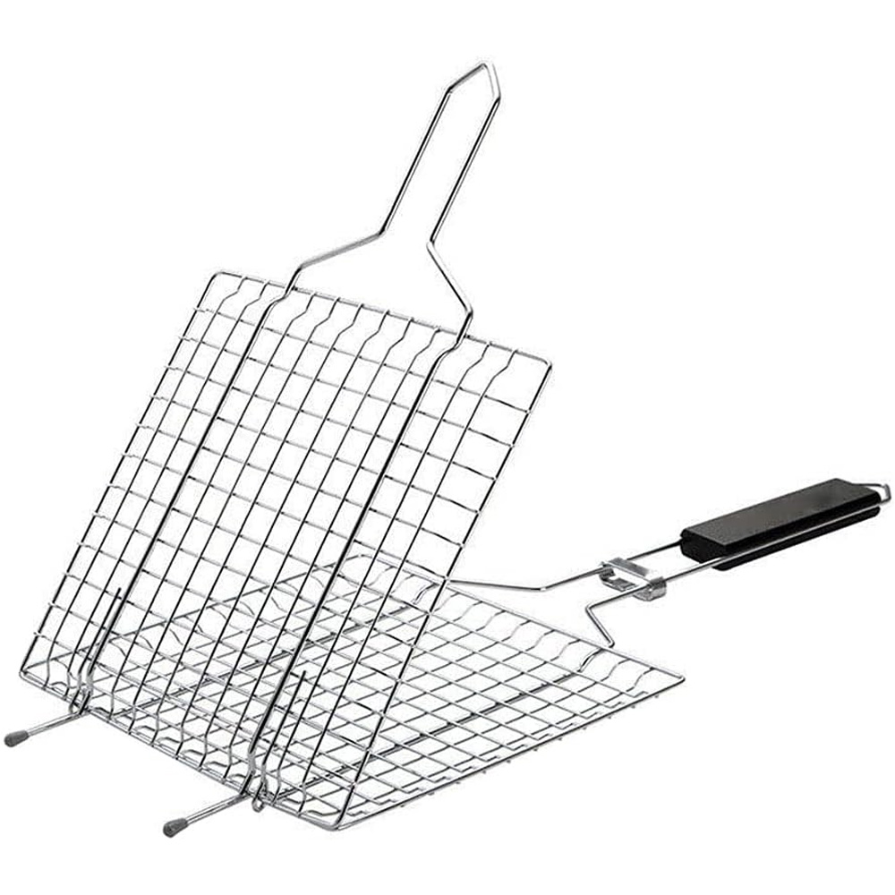 BBQ Grill Basket Portable Fish Rack Barbecue Basket Barbecue Fish Clip ...