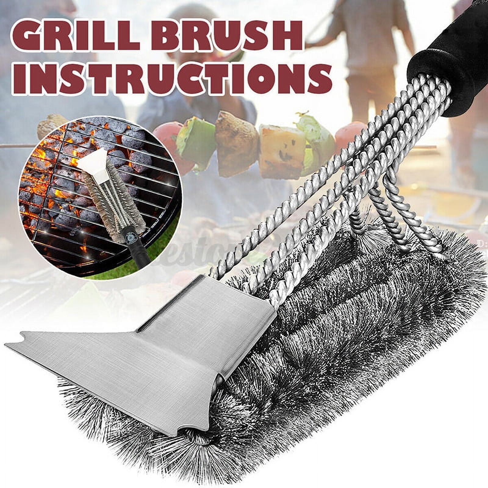 BBQ Grill Brush Scrubber Barbecue Cleaning Tool Stainless Steel Wire ...