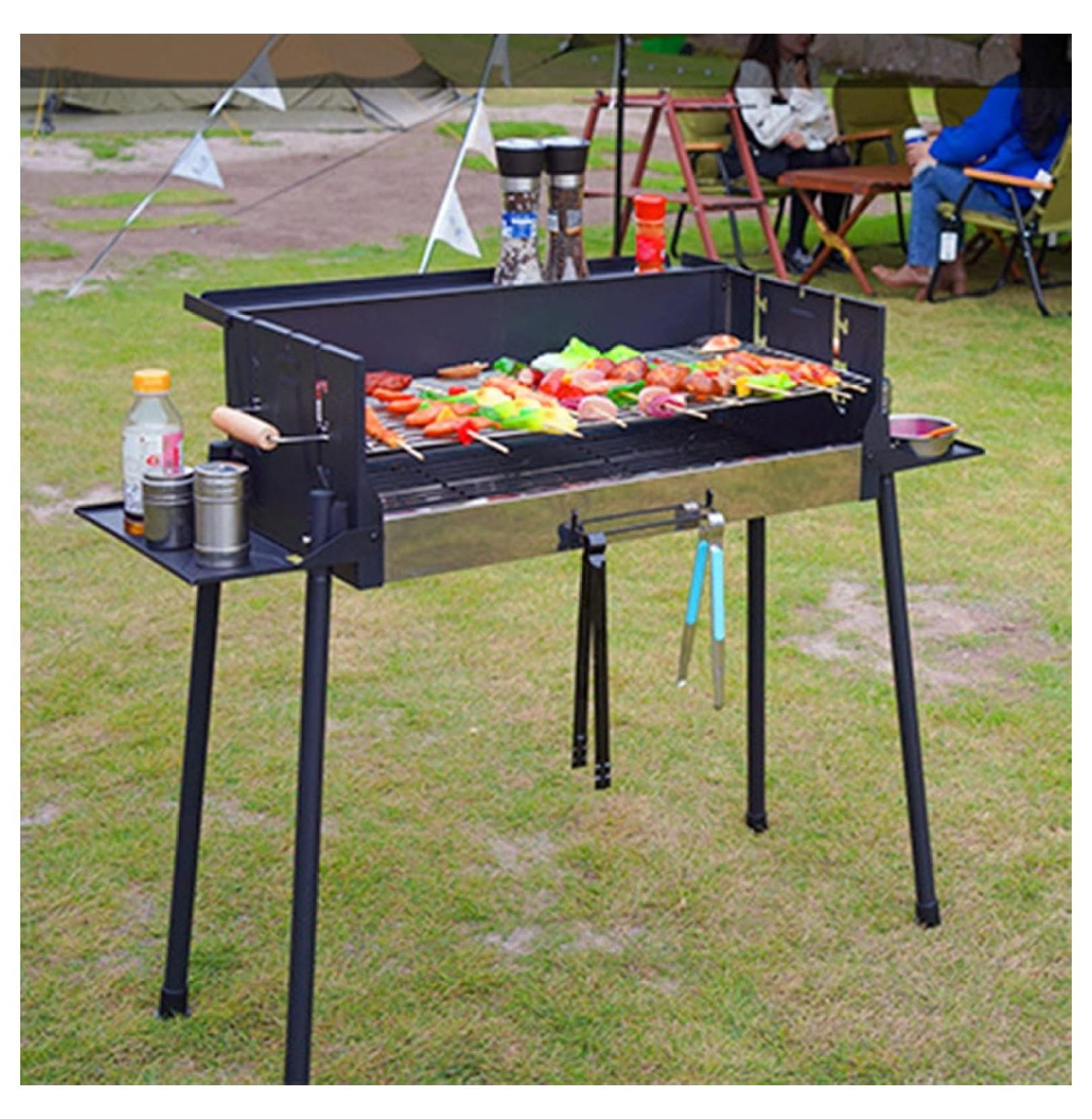BBQ Grill, Foldable Storage Shelf 3 Gear Adjustable Temperature ...