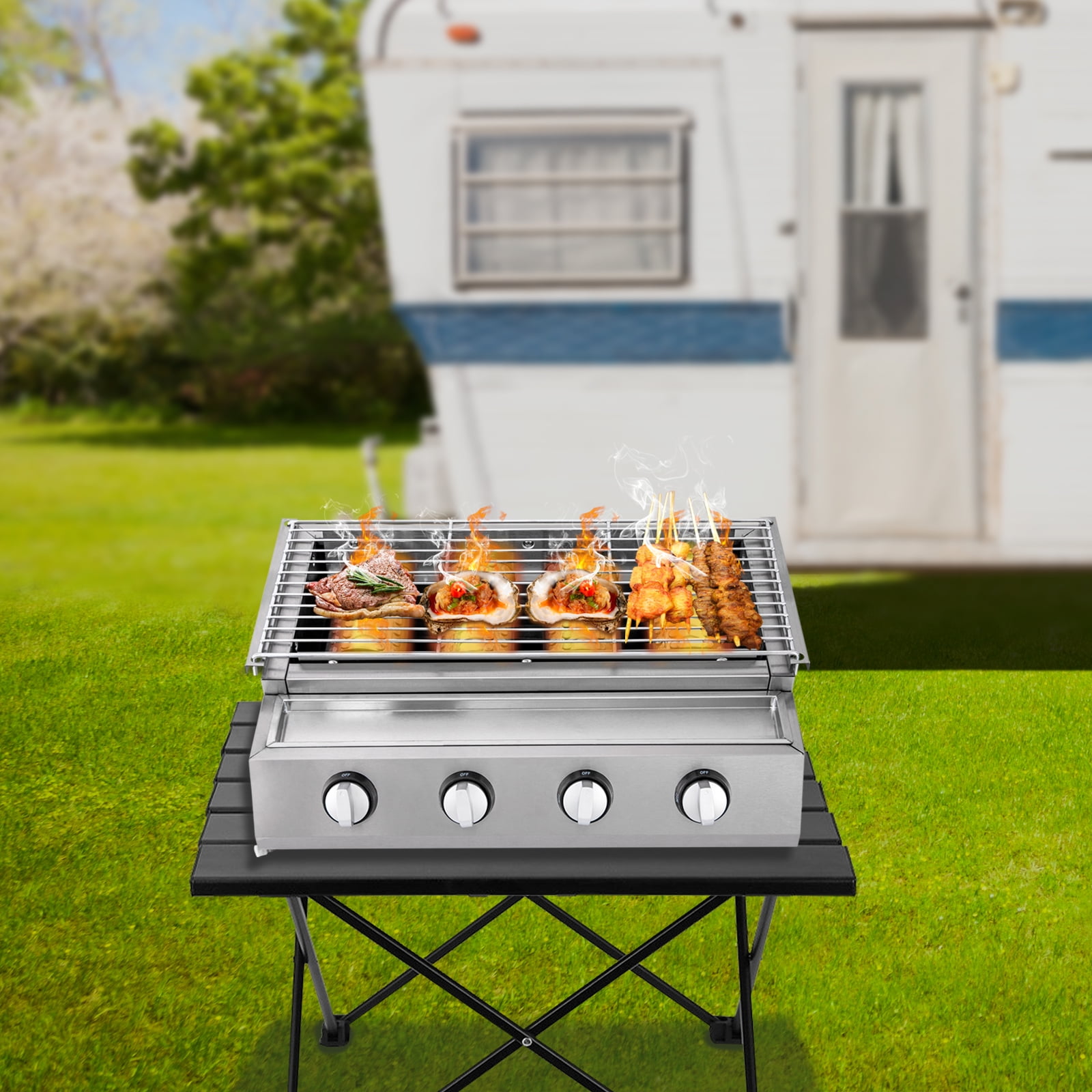 BBQ Grill with Height Adjustable Rack – 21.9x9.1in Cooking Area, High ...