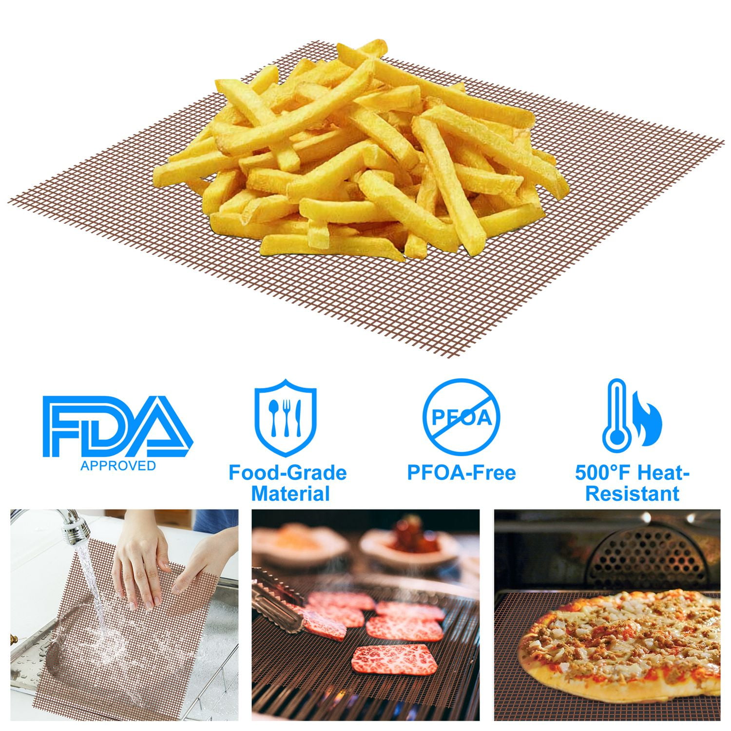 BBQ Grill Mat Non-Stick Mesh Mat Baking Sheet Liner Reusable Reversible ...