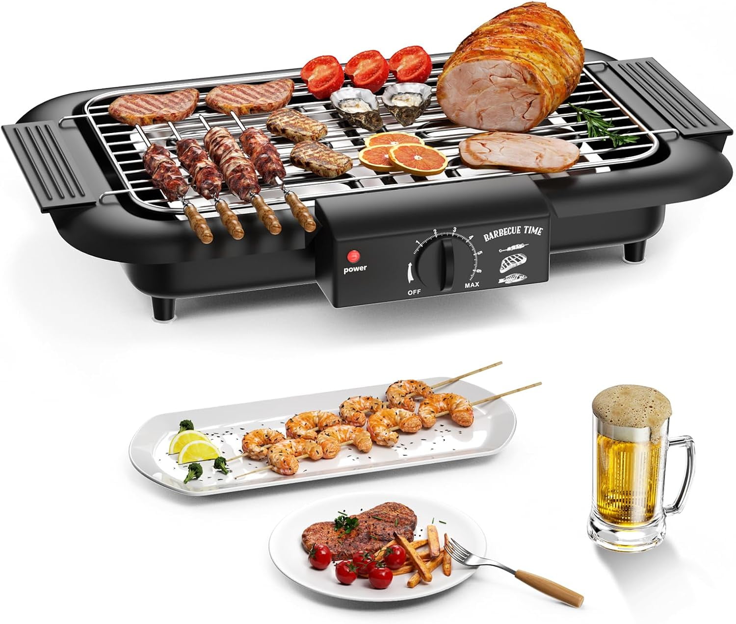 BBQ Grill, Non- Indoor/Outdoor Barbecue Grill, 2000W Double tube High ...