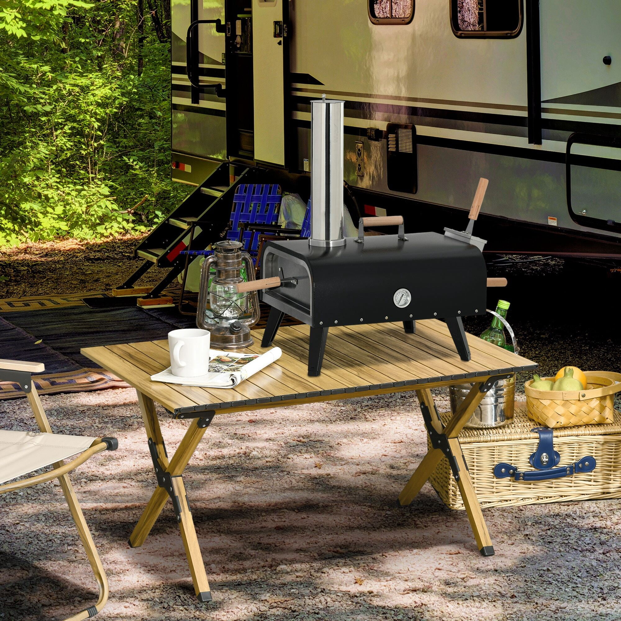 BBQ Grill Outsunny Outdoor Pizza Oven with 12" Stone, Peel and Cover ...