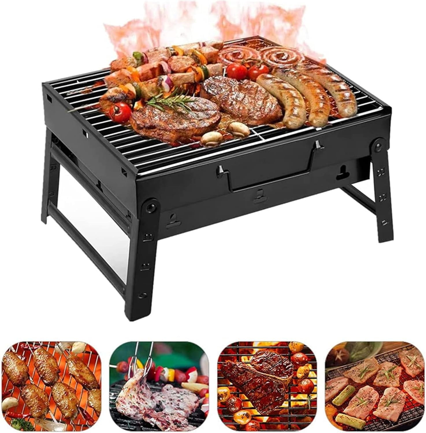 BBQ Grill Portable BBQ Charcoal Grill Smoking Grill for Outdoor Cooking ...