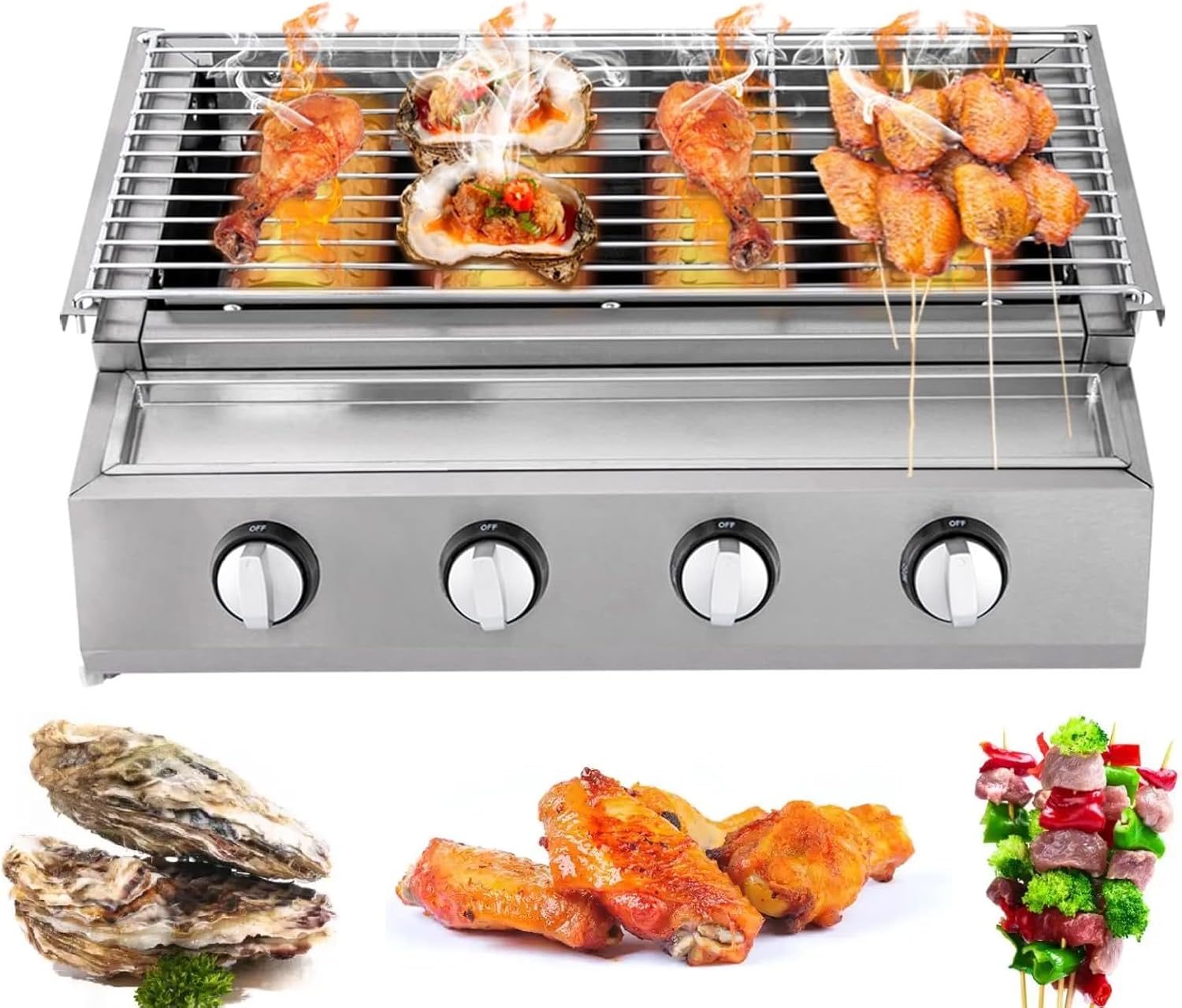 BBQ Grill, Portable Camping 4 Burner Stainless Steel Propane Gas Grill ...
