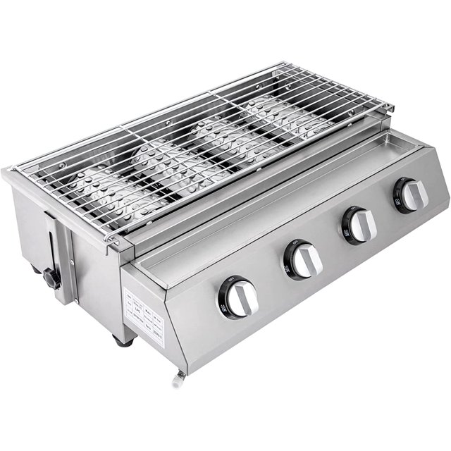 BBQ Grill, Portable Camping 4 Burner Stainless Steel Propane Gas Grill ...