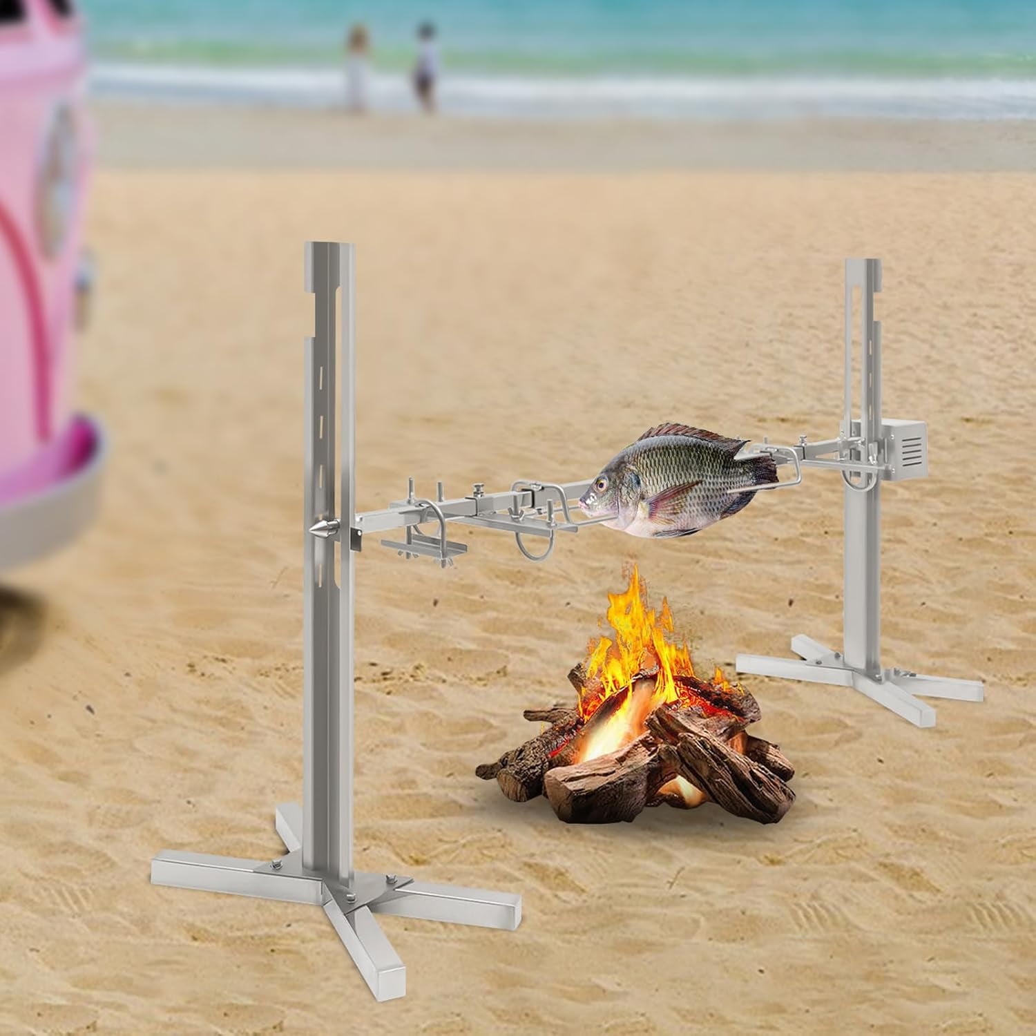 BBQ Grill Rotisserie Kit with 15W Motor Electric Large Spit Stainless Steel Roaster Lamb Pig ...