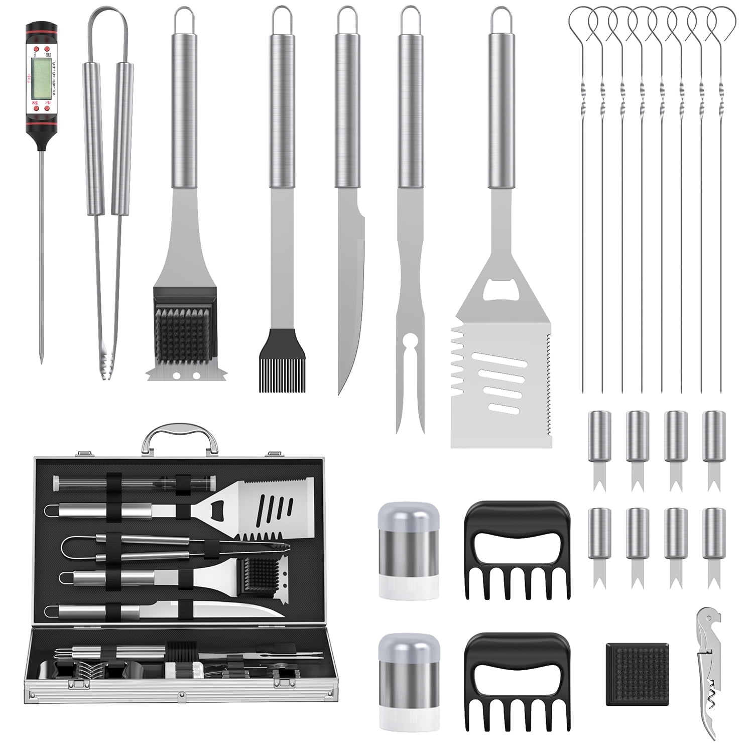 Cshidworld 30Pcs Grill Tool Set, Heavy Duty Stainless Steel BBQ ...