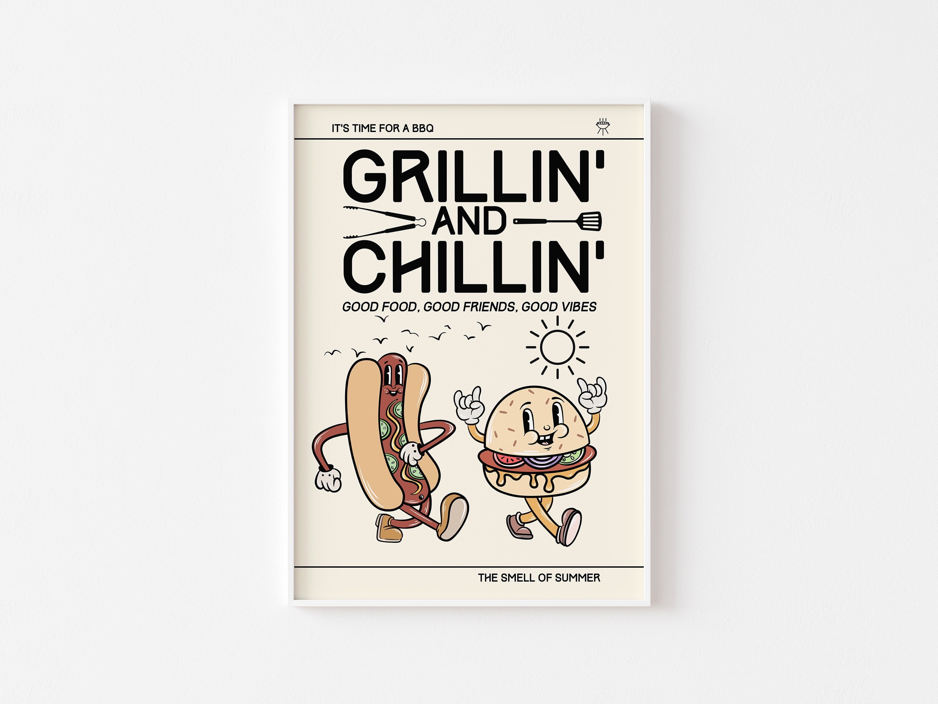 BBQ Grillin And Chillin Retro Character Print - Fun Kitchen Print ...