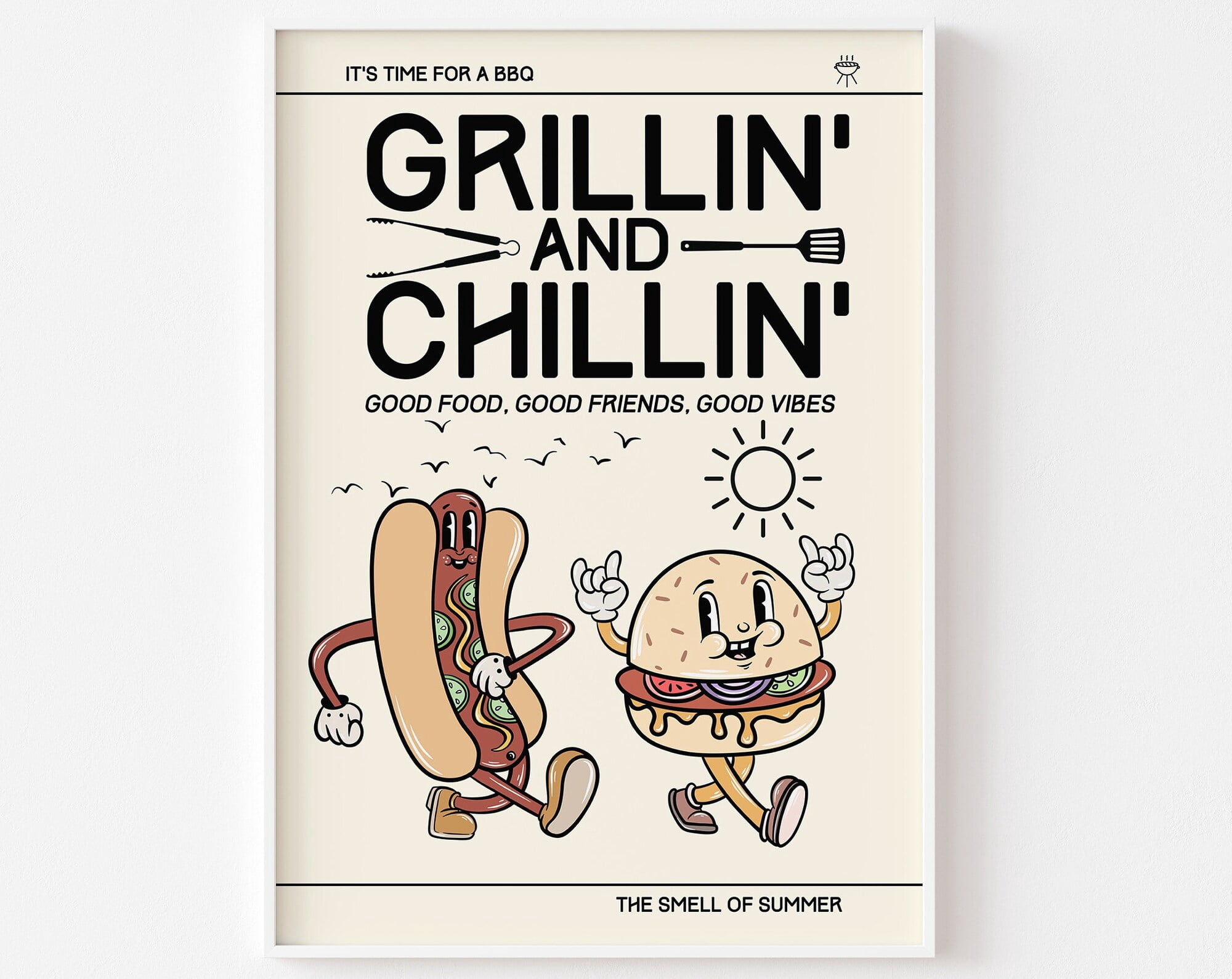 BBQ Grillin And Chillin Retro Character Print Fun Kitchen Print Retro ...