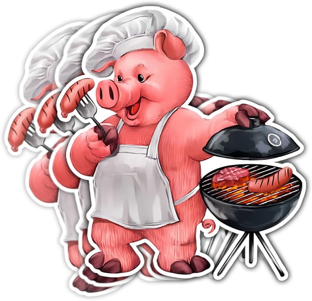 BBQ Grilling Barbeque Grill Vinyl Sticker Waterproof Decal, A Pig ...