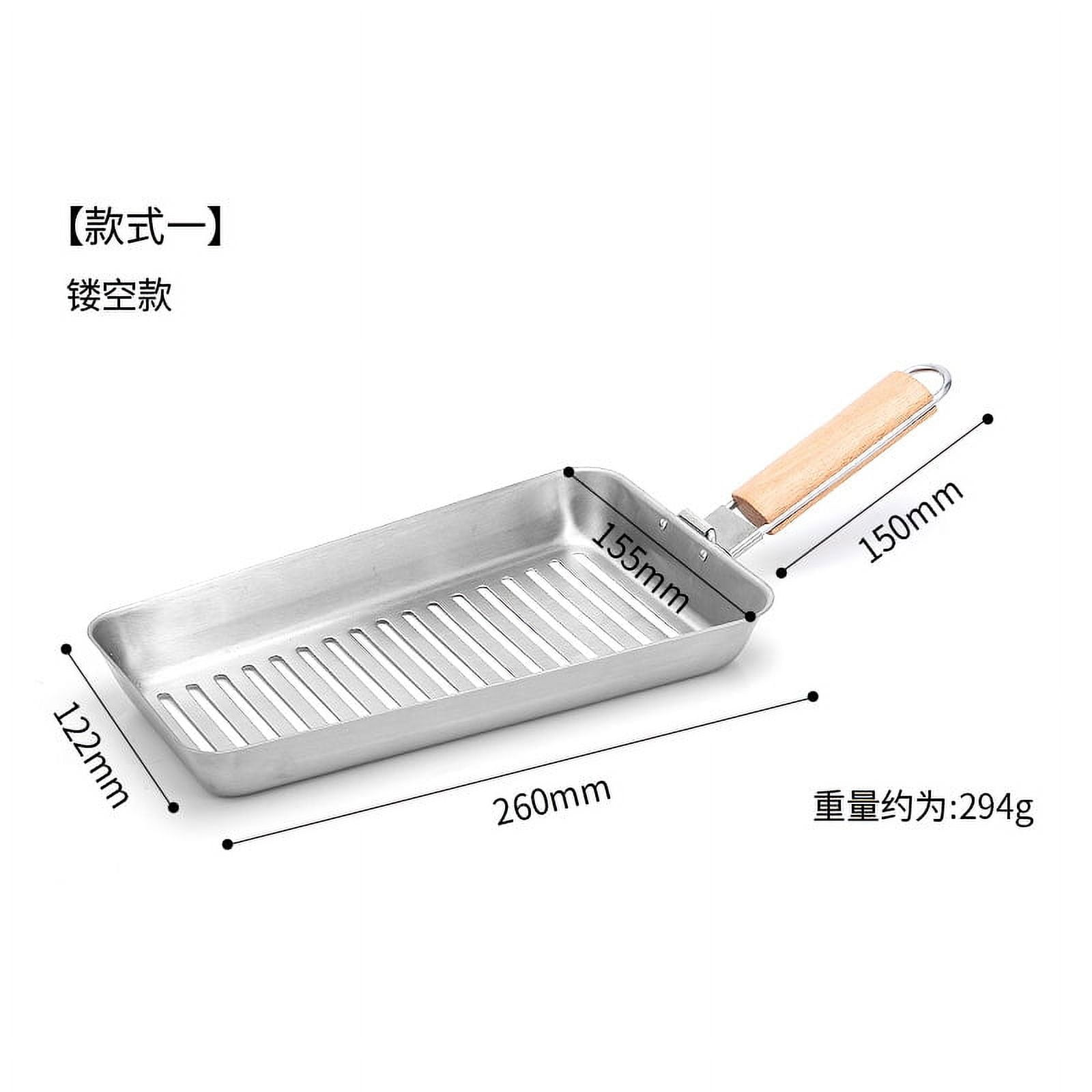 BBQ Grilling Pan Stainless Steel Barbecue Tray with Wooden Handle ...