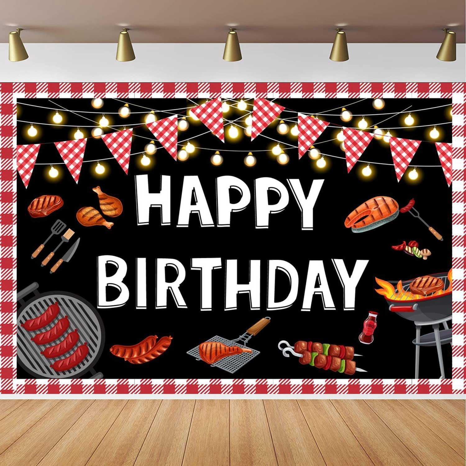 BBQ Happy Birthday Backdrop for BBQ Birthday Party Decorations Red ...