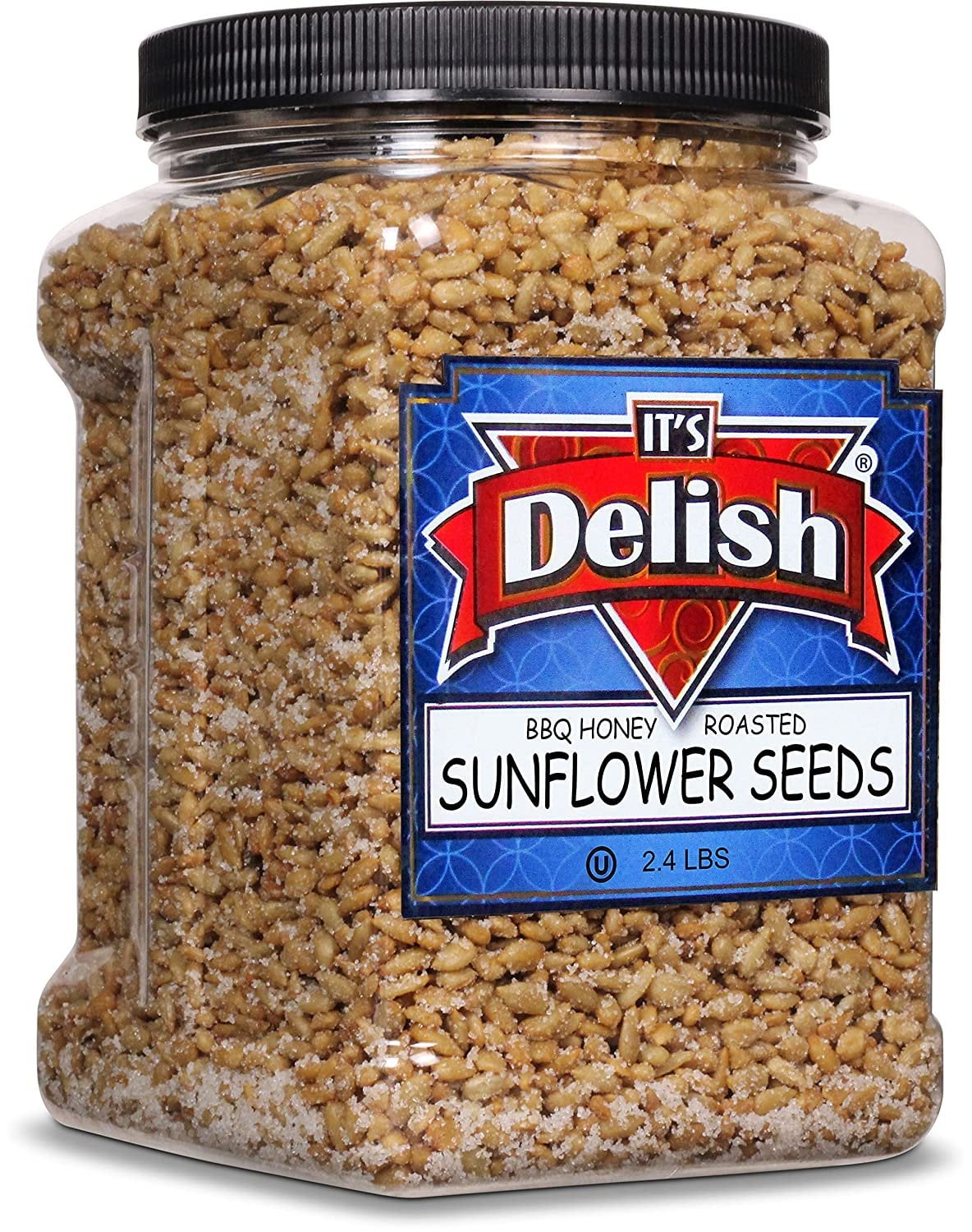 BBQ Honey Roasted Sunflower Seeds by It's Delish, 2.4 LBS Reusable Jumbo Container Gourmet ...