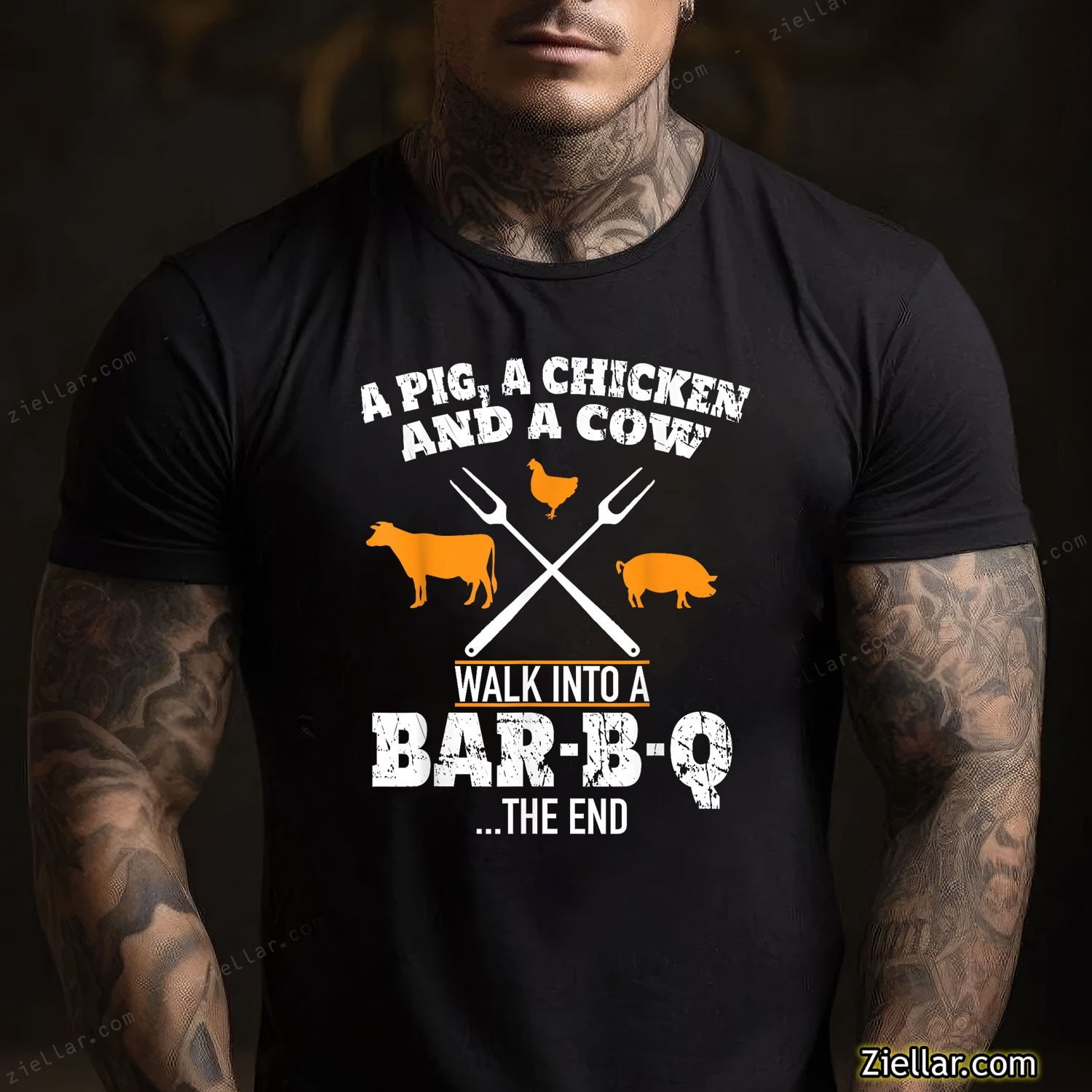 BBQ Lover Pig Chicken Cow Barbecue Grill Design For Meat T-Shirt ...