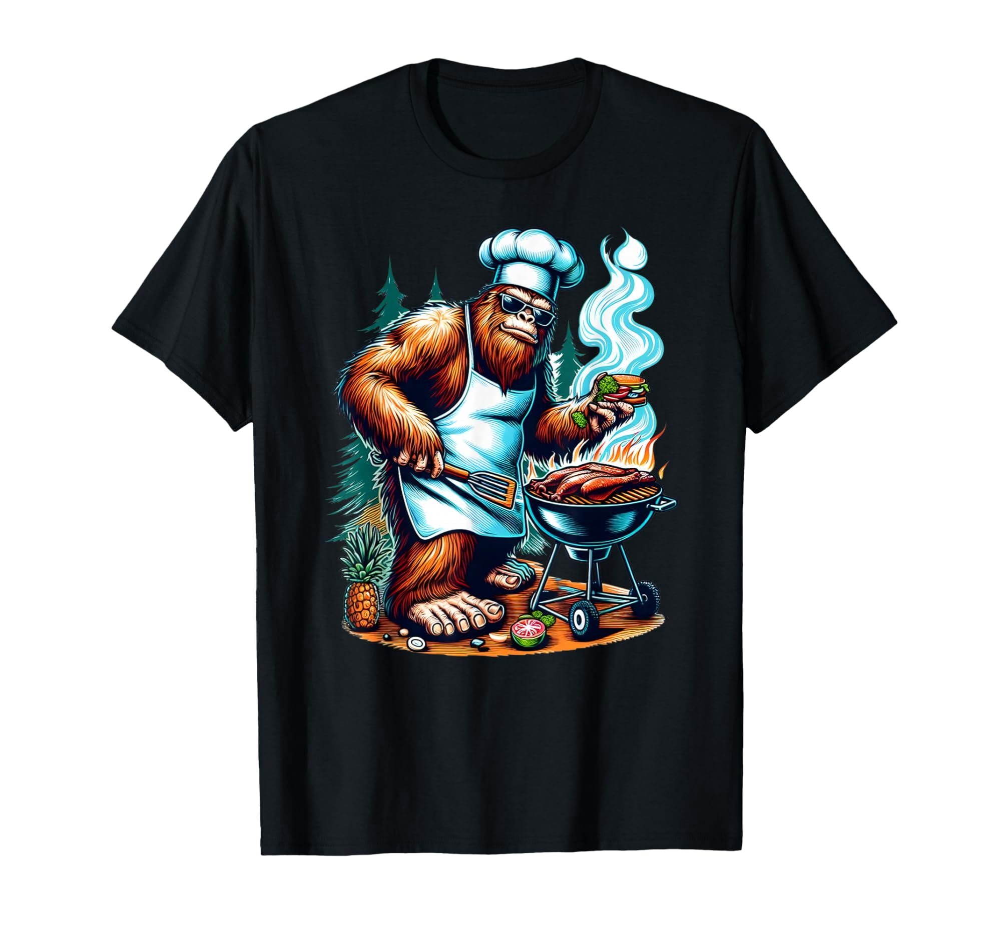 BBQ Master Bigfoot Chef Grill Cooking Barbecue Dad Funny T-Shirt ...