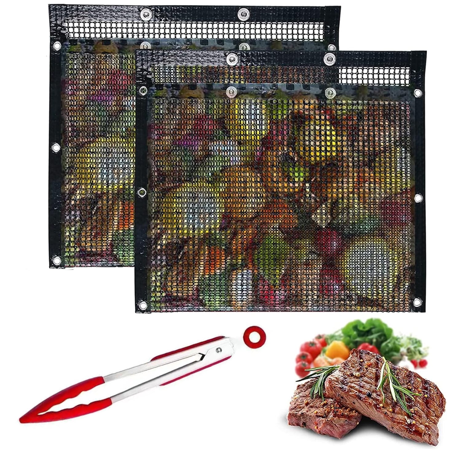 BBQ Mesh Grill Bags for Outdoor Grill Reusable, 12 x 9.4 Inch Barbecue ...