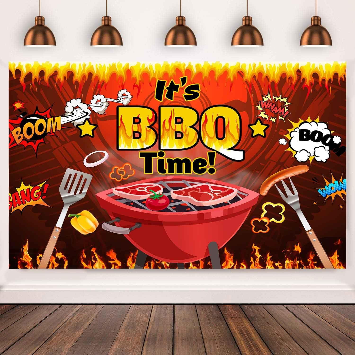BBQ Party Backdrop Outdoor Food Party Decoration Props Flame Grill ...
