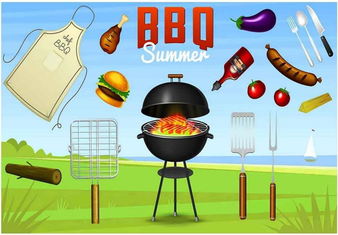 BBQ Party Backdrop Summer Barbecue Theme Outdoor Lawn Picnic Food Banner ration Photography ...