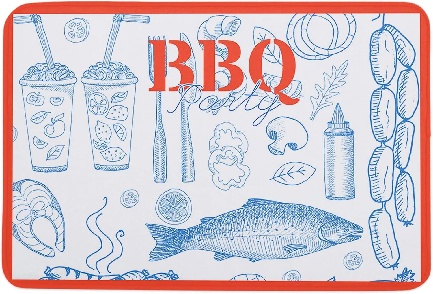 BBQ Party Barbecue Fish Burgers White Background Indoor Doormat Non ...