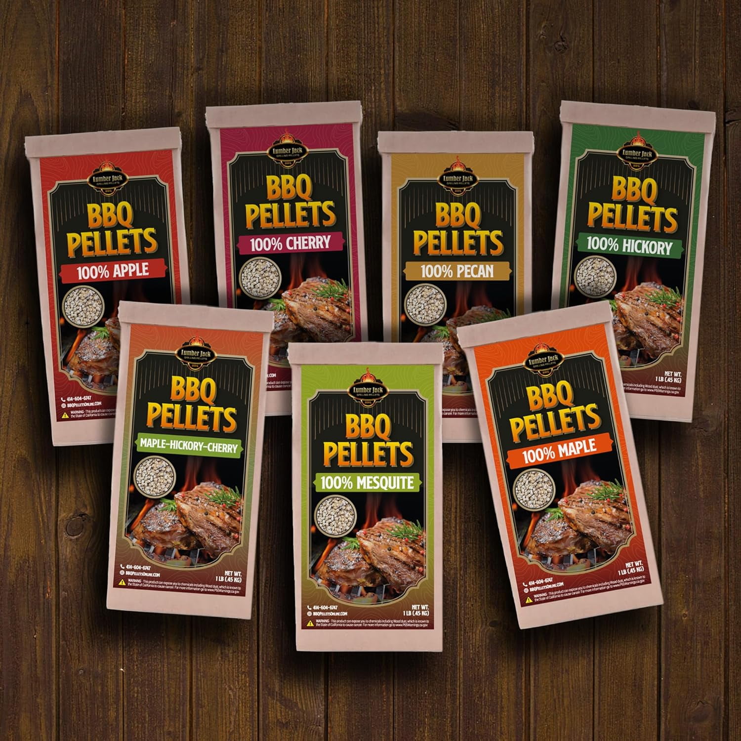 BBQ Pellet 7 Varieties Pack - 1 Pound Bags - 100 Percent (Apple, Cherry ...