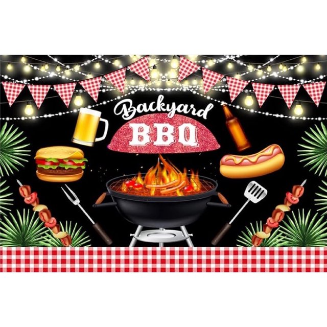 BBQ Photography Backdrop Barbecue Beer Burgers Hot Dogs Green Leaves ...