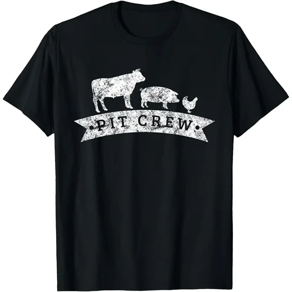 BBQ Pit Crew Animal Cow Pig Chicken Funny Grilling Graphic T-Shirt ...