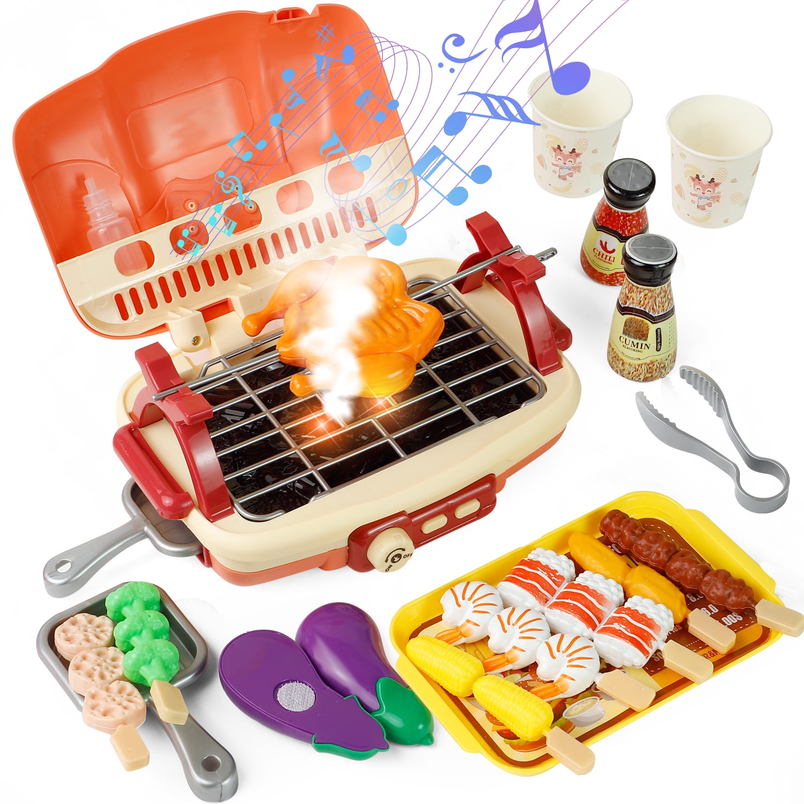 BBQ Play Kitchen Toys for Kids Pretend Barbecue Grill Playset for Boys ...