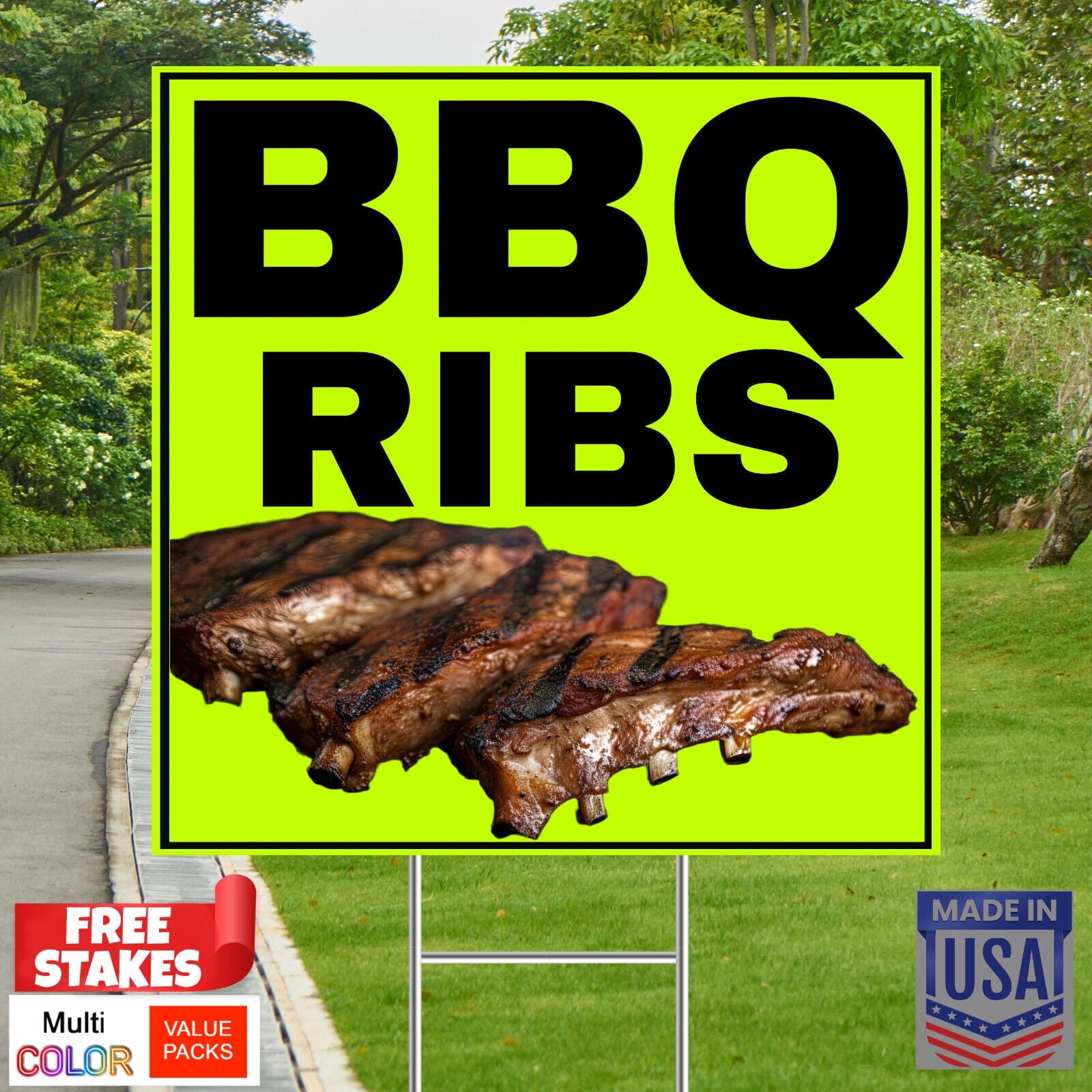 BBQ-RIBS - Yard Signs - 8 Pack 12x12" – Ready to Use – Includes Stakes ...