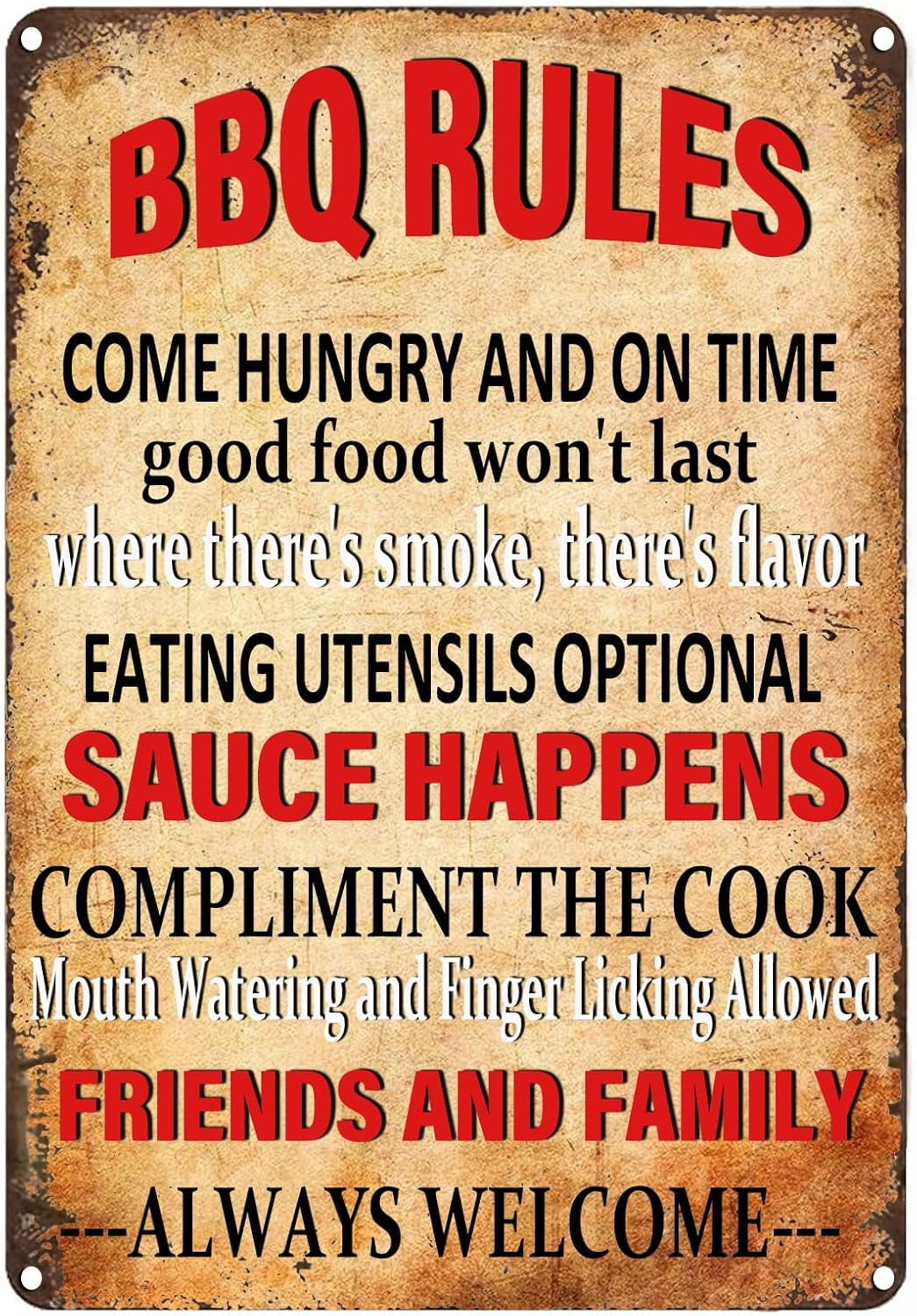 BBQ Rules Metal Sign Come Hungry and on Time Good Food Won't Last Funny Rules Tin Signs Wall ...