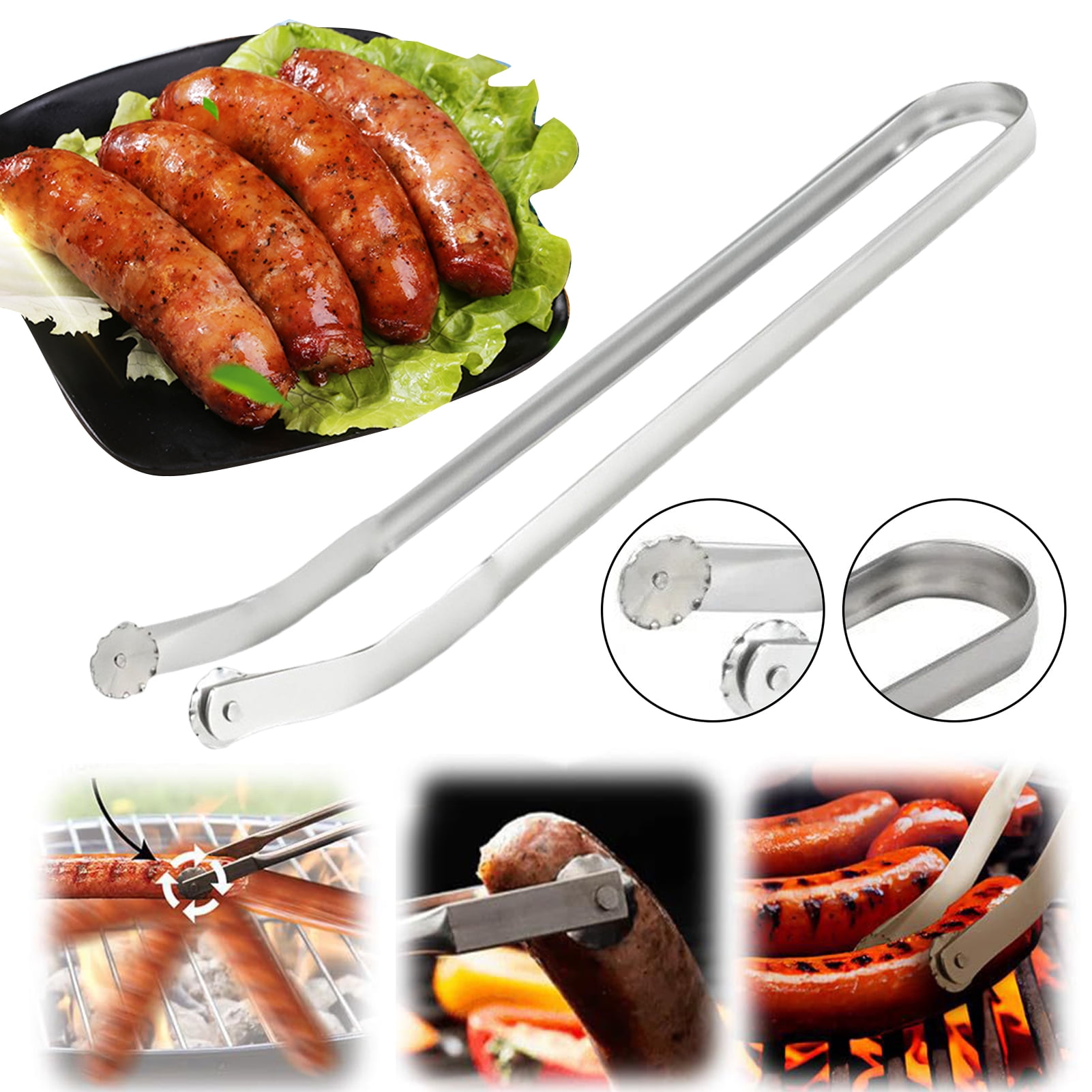 BBQ Sausage Turning Tong Stainless Steel Grill Tongs for Cooking ...