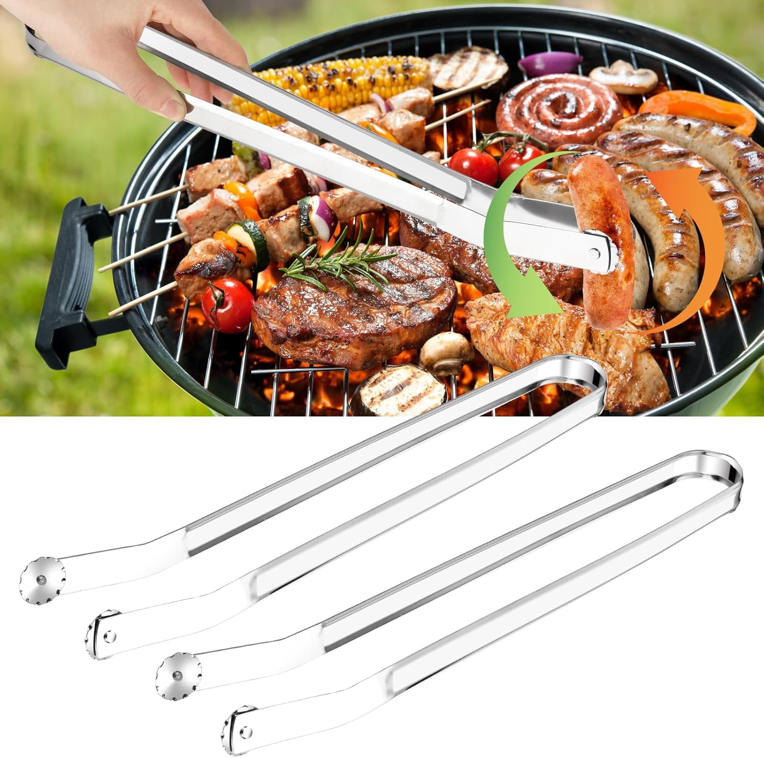 BBQ Sausage Turning Tongs,2024 New Stainless Steel Hot Dog Turning ...