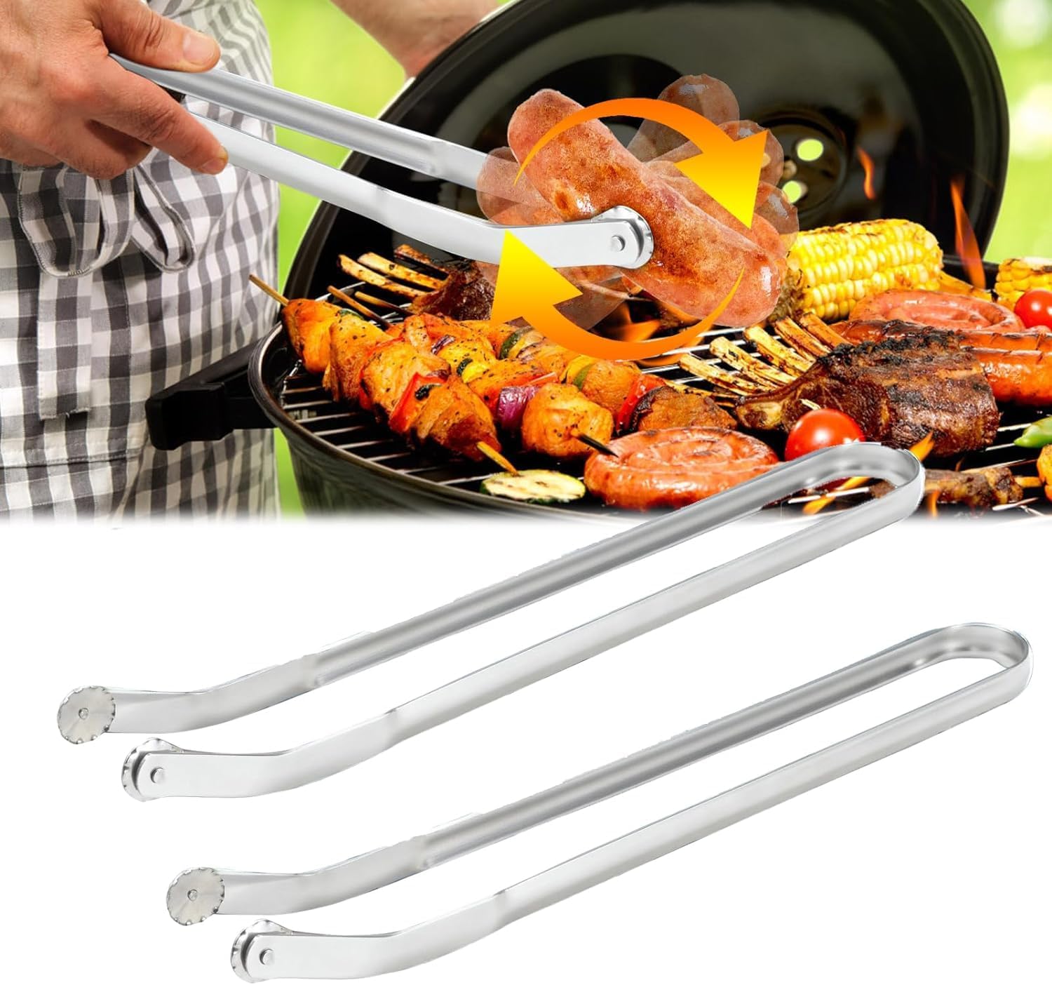 BBQ Sausage Turning Tongs,Hot Dog Tongs,Stainless Steel Kitchen Cooking ...