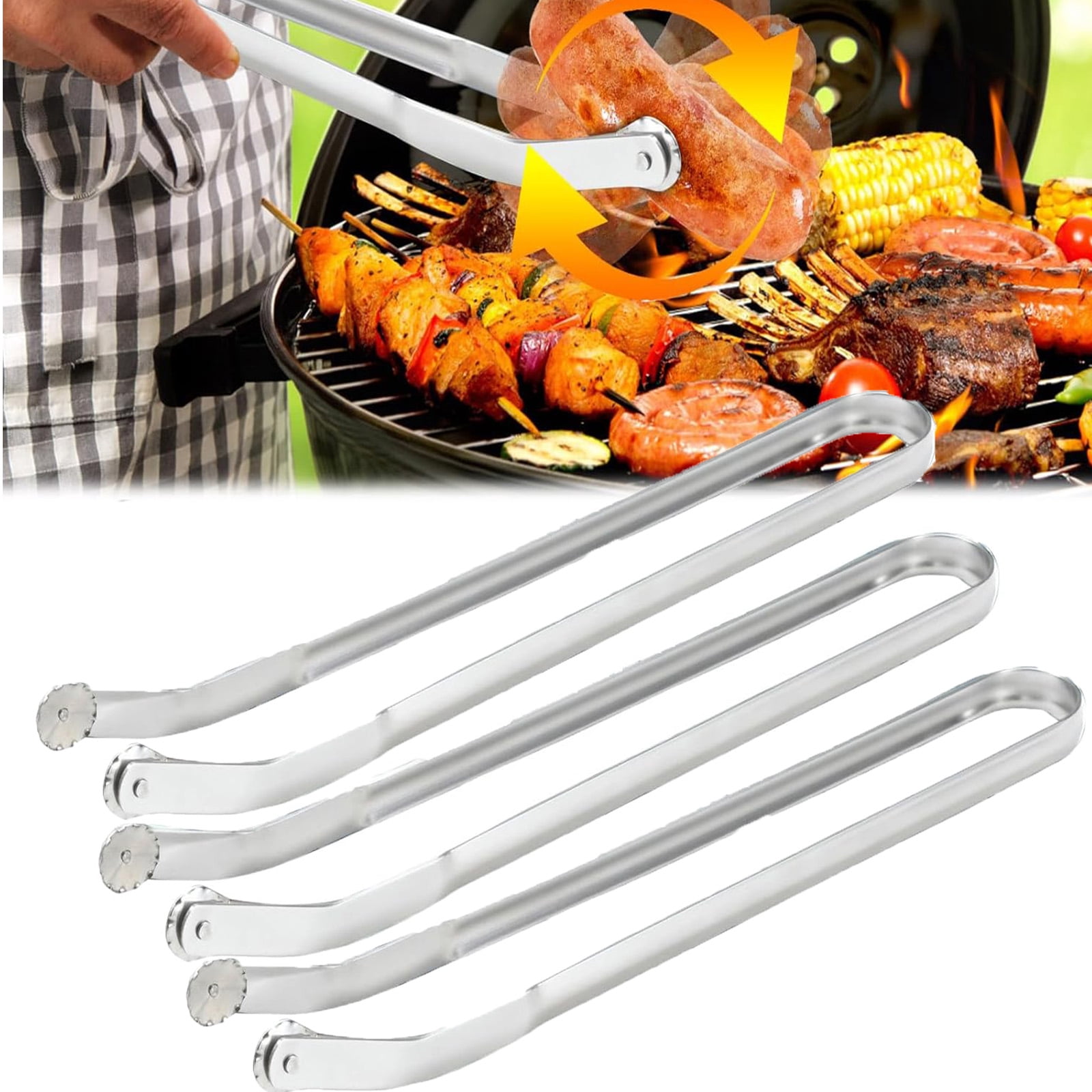 BBQ Sausage Turning Tongs, Stainless Steel Kitchen Cooking Tongs ...