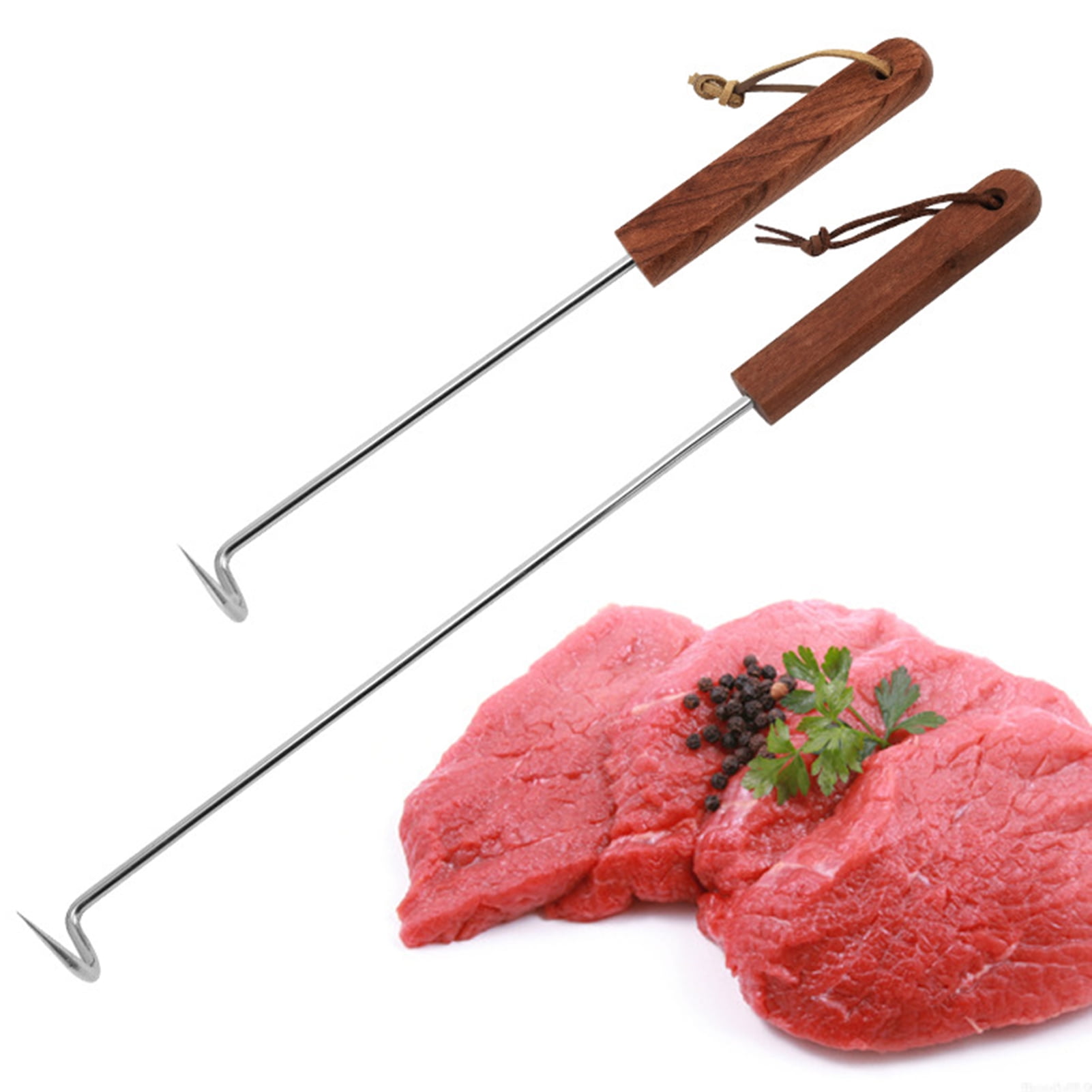 BBQ Steak Grill Hook Meat Turner Wooden Handle Stainless Steel Food ...
